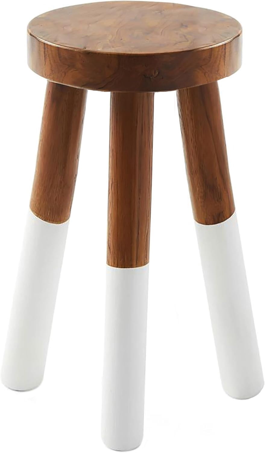 11.8” Round Dip Dyed Teak Stool | Wood Accent Side Table | Wood Plant ...