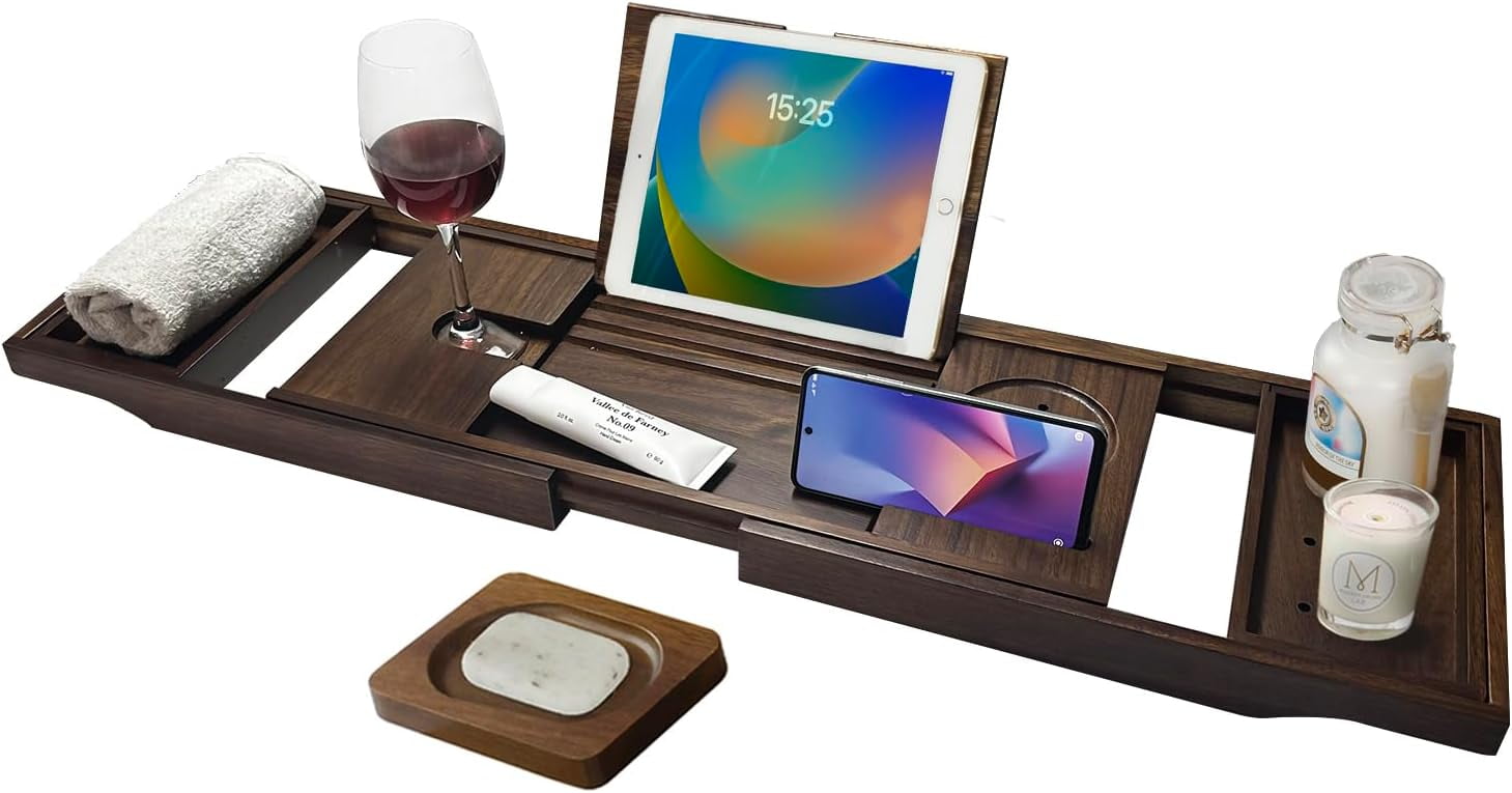 Teak Bathtub Tray, Bath Tray for Tub Bathroom Expandable Wood Bath Rack ...