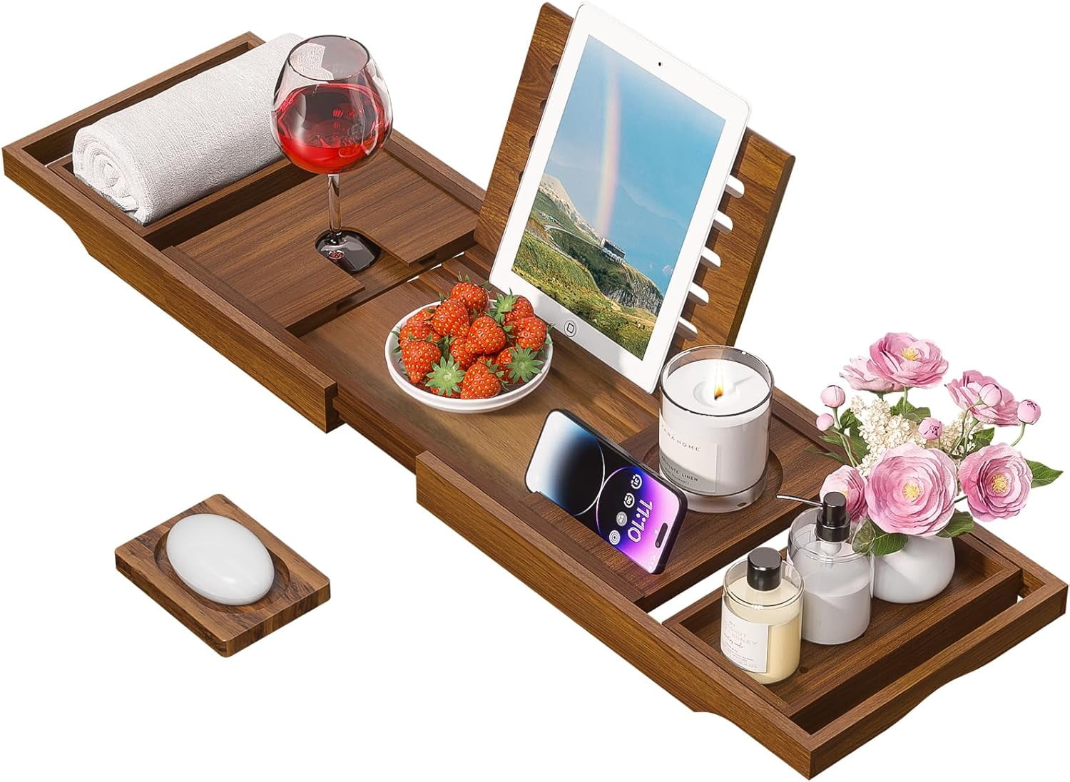 Teak Bathtub Tray, Bath Tray for Tub Bathroom Table Tray Expandable ...