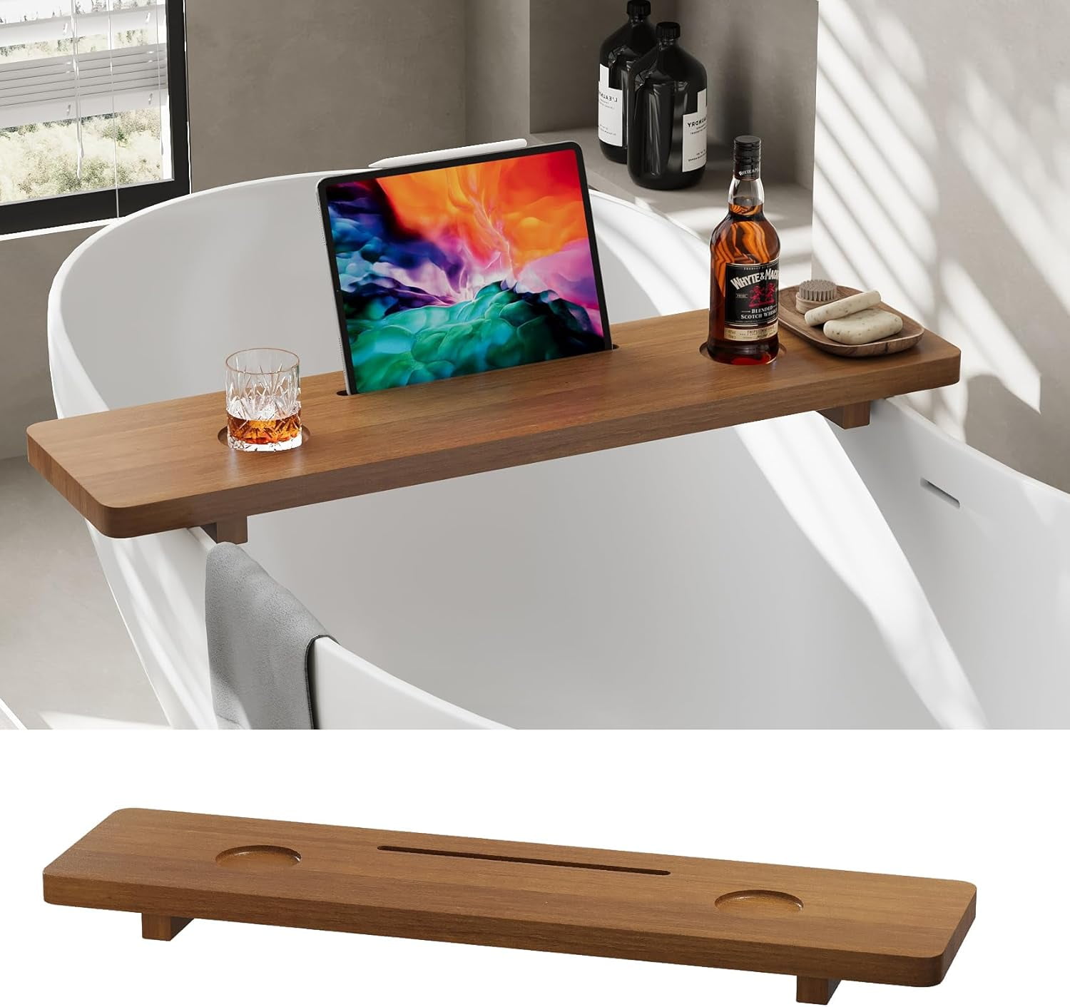 Teak Bathtub Tray, Premium Bath Tub Tray Wood, Large & Thick Bath Tray ...