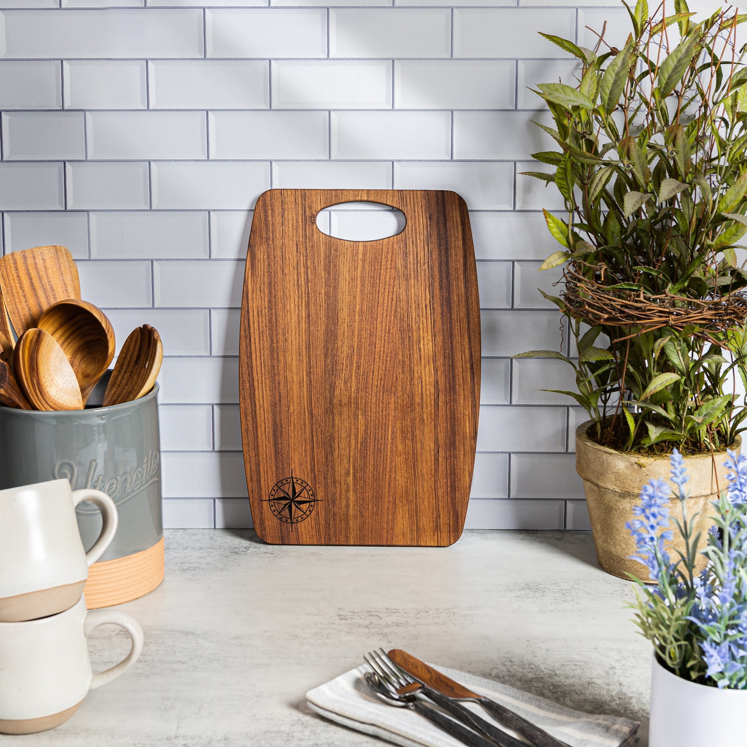 Teak Bread Board - Compass - 8" W x 14" L x 1/2" Thick - Walmart.com