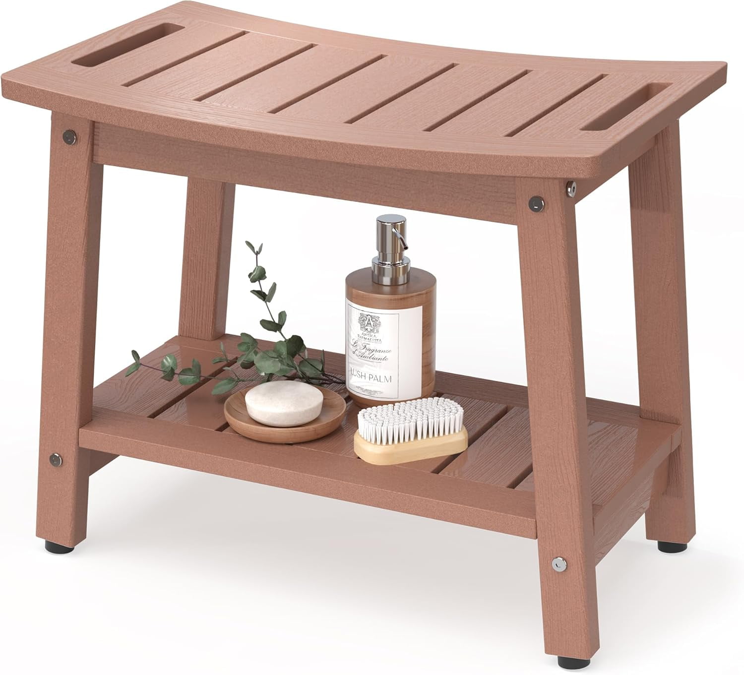Teak-Color HDPE Shower Bench for Inside Shower, Waterproof Stool with ...