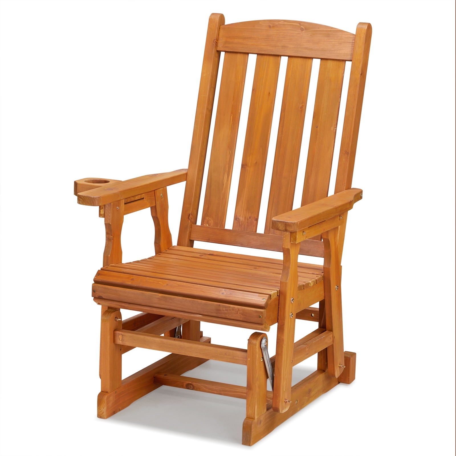 Teak Color Vertical Stripe Garden Glider Chair with Ergonomic Backrest ...