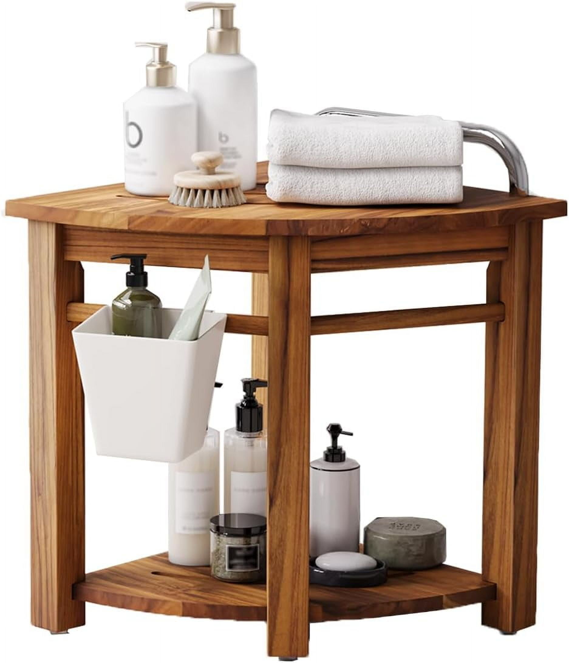 Teak Corner Shower Bench, Waterproof Bathroom Teak Shower Bench, Sturdy ...