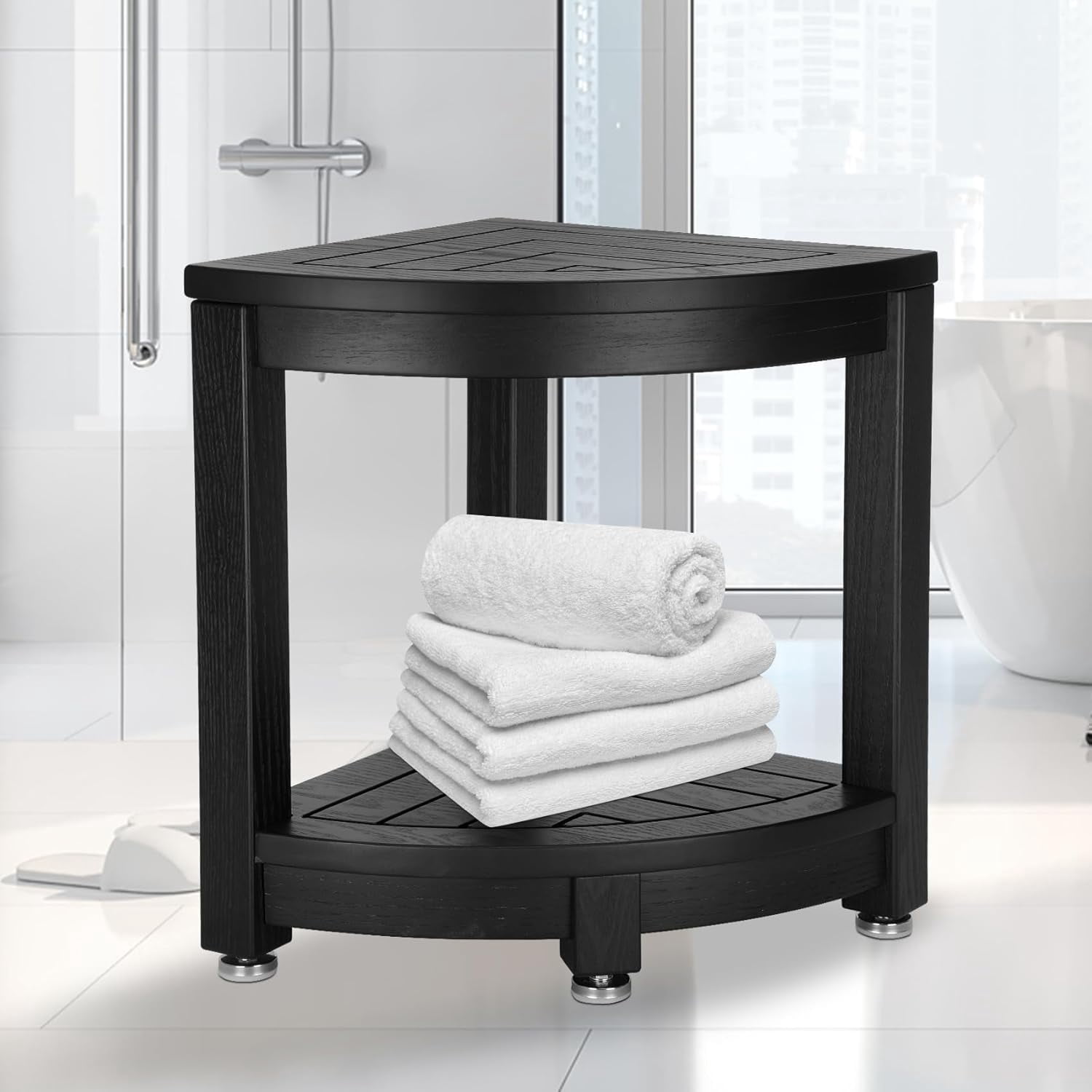 Teak Corner Shower Stool for Inside Shower Waterproof, Natural Teak ...