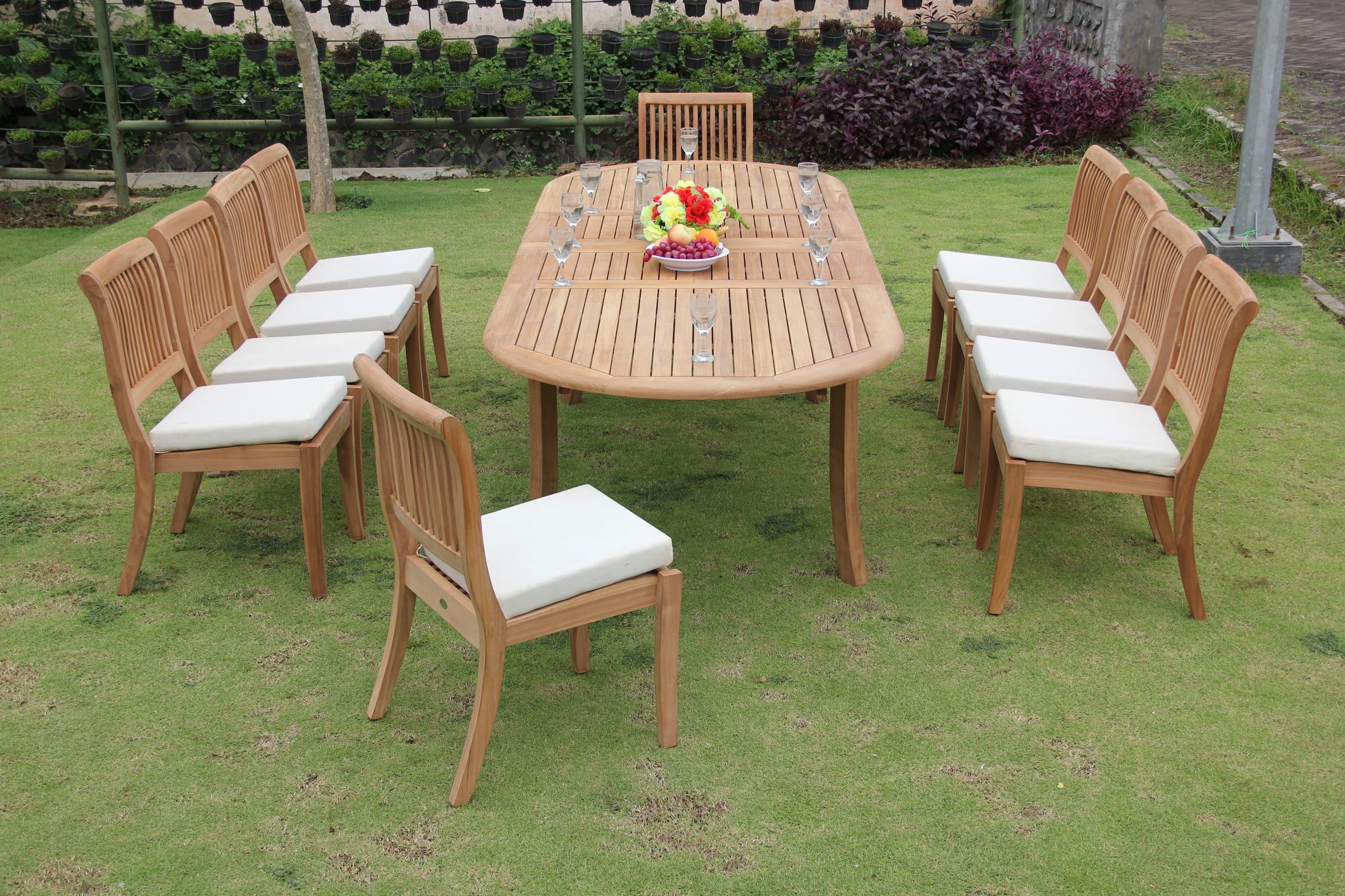 Teak Dining Set: 10 Seater 11 Pc: 117" Double Extensions Oval Dining ...