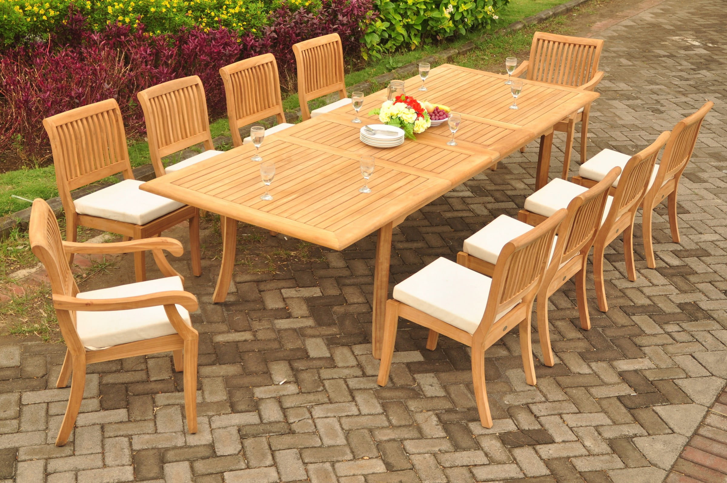 Teak Dining Set: 10 Seater 11 Pc: 117" Double Extensions Rectangle Dining Table , 2 Arm/Captain ...