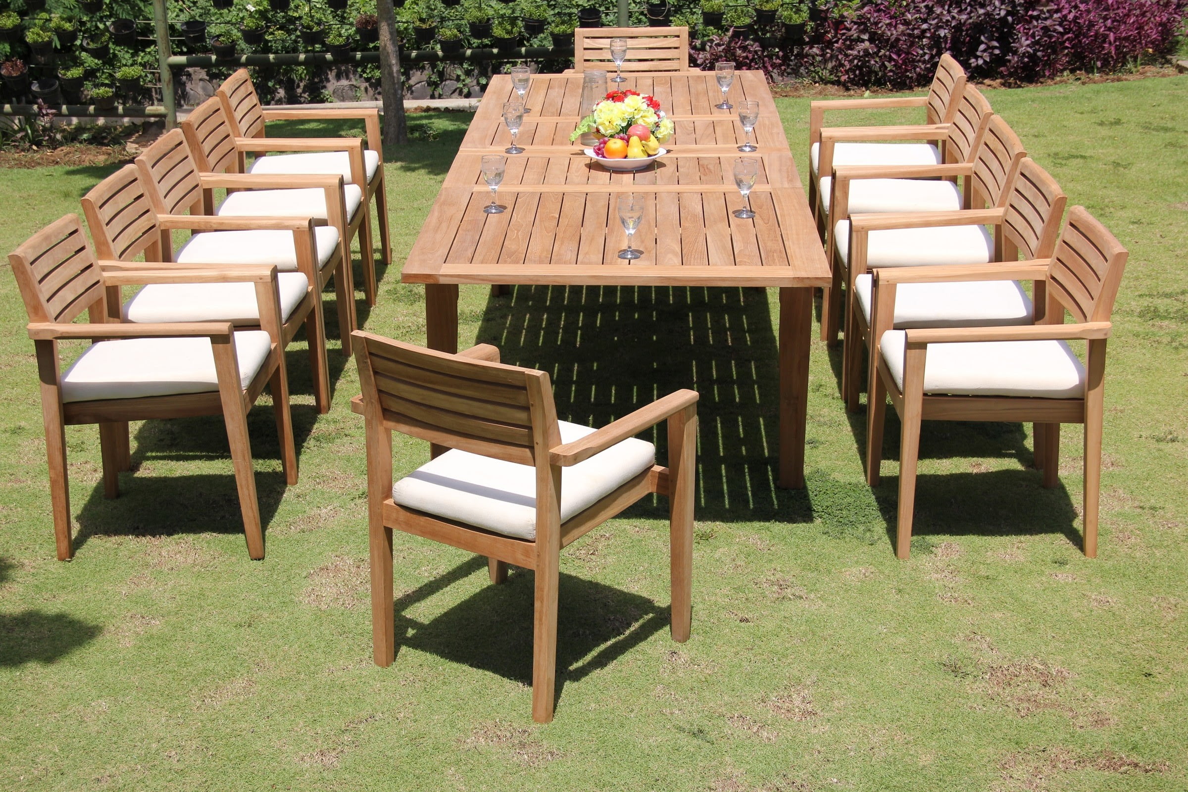 Teak Dining Set: 12 Seater 13 Pc:Large Caranasas 122" Double Extensions ...