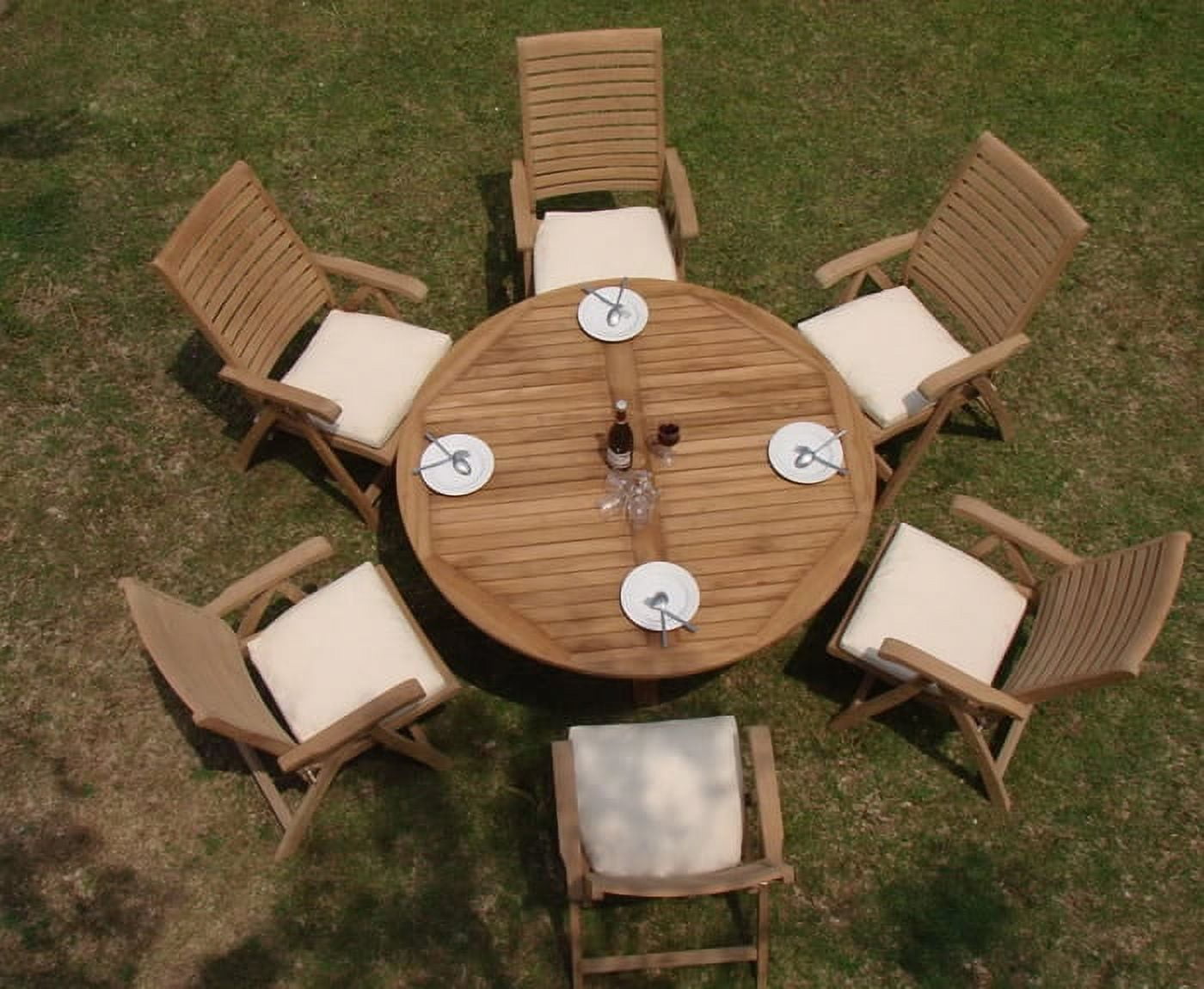 Teak Dining Set:6 Seater 7 Pc - 60" Round Table And 6 Ashley Reclining ...