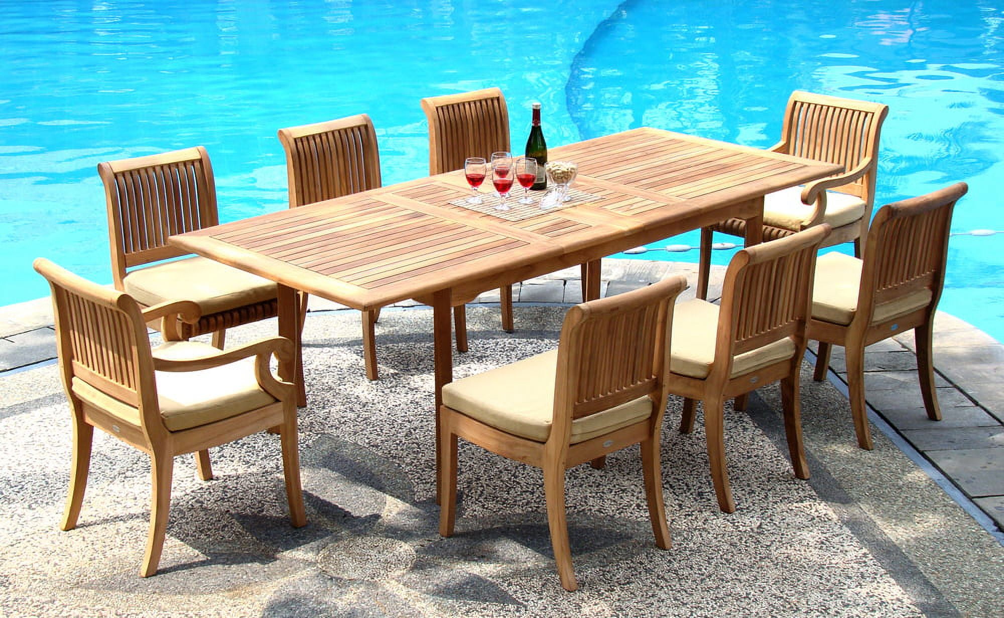 "WholesaleTeak 9 Pc Patio Set: 8 Seater, 94"" Table & 8 Giva Chairs (6 ...