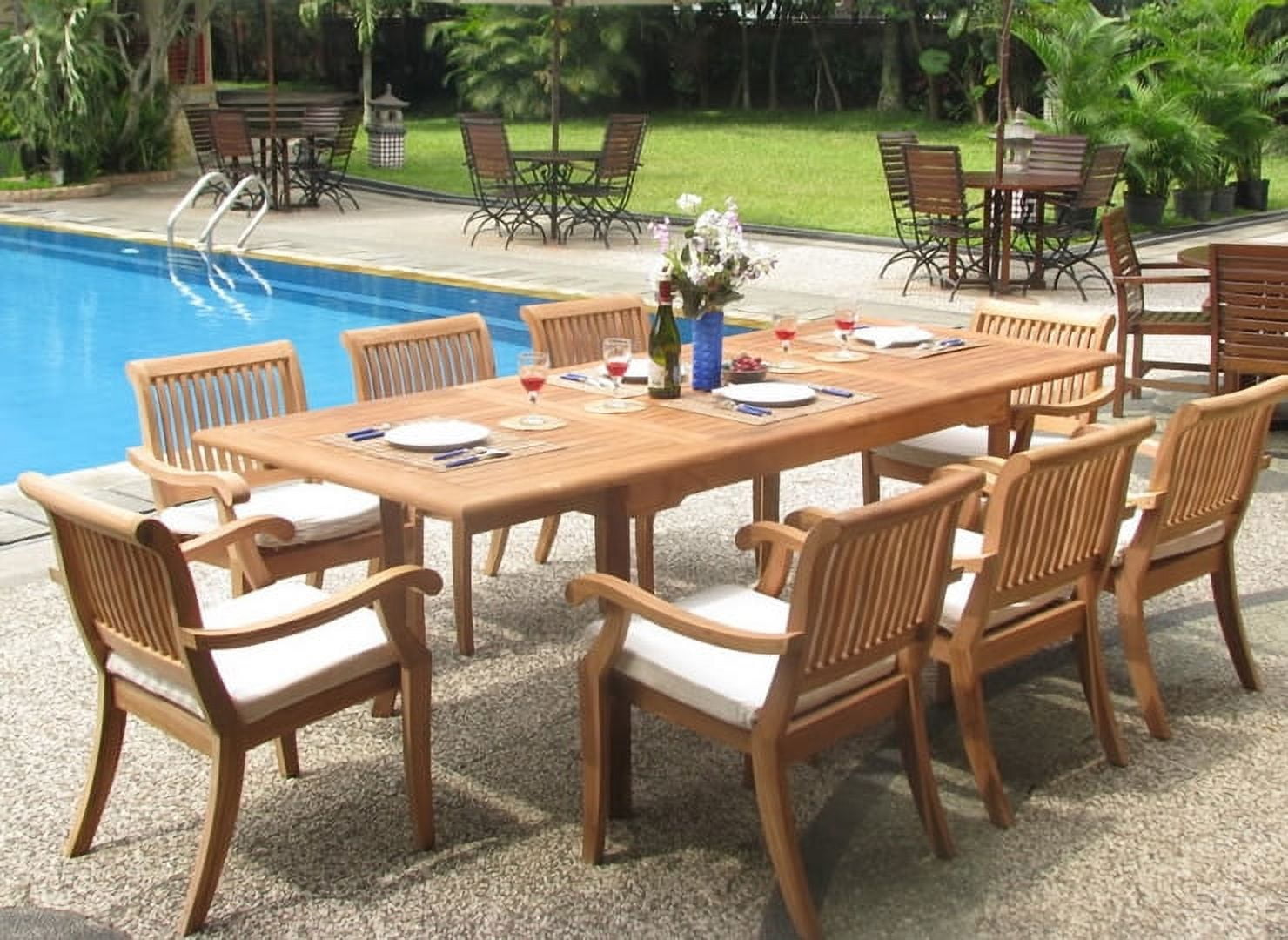 "WholesaleTeak 9-Piece Grade-A Teak Dining Set: 8 Seater, 94 ...