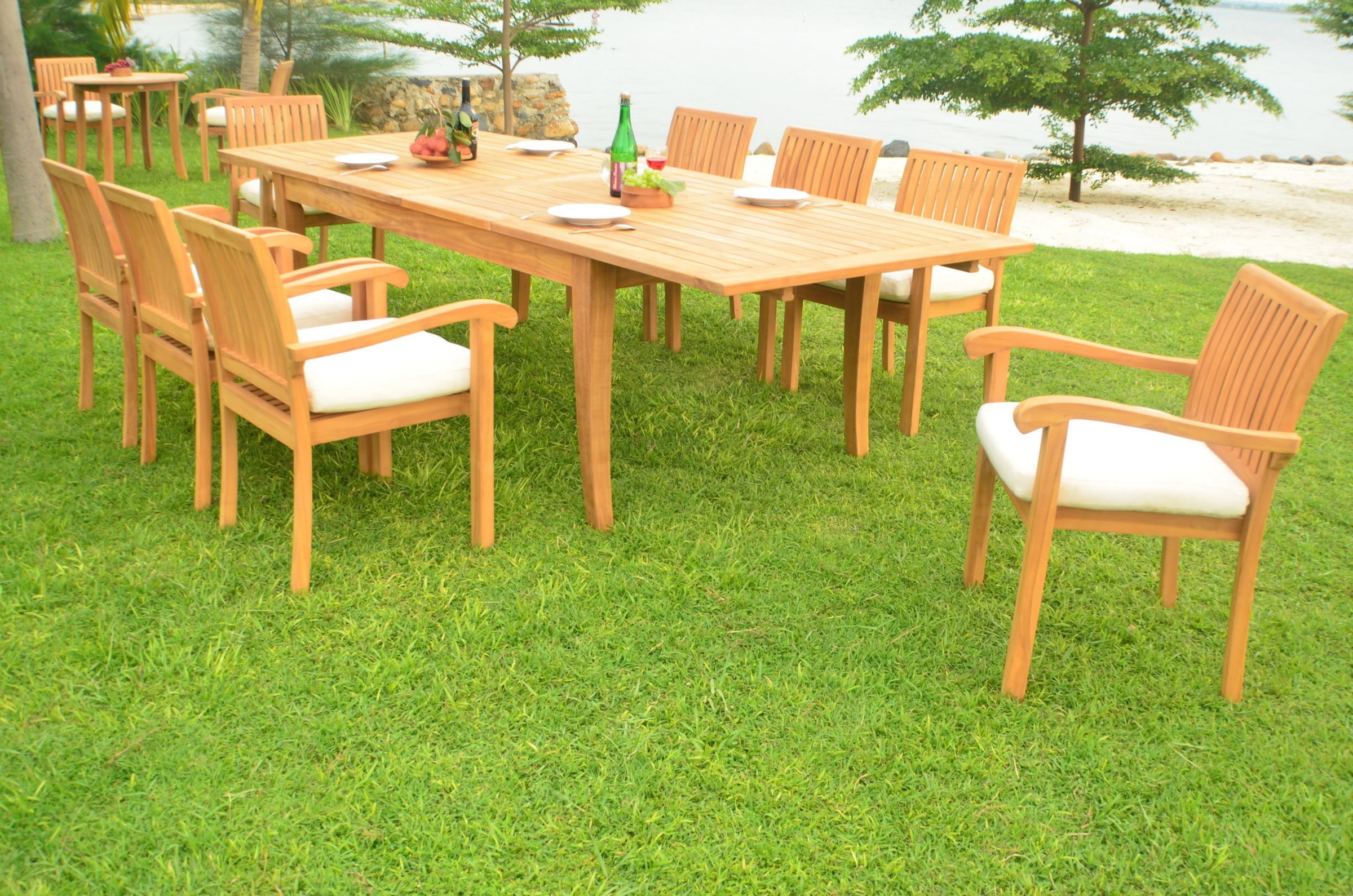Teak Dining Set:8 Seater 9 Pc Atnas 118" Premium Double Extension Rectangle Table, 8 Napa ...