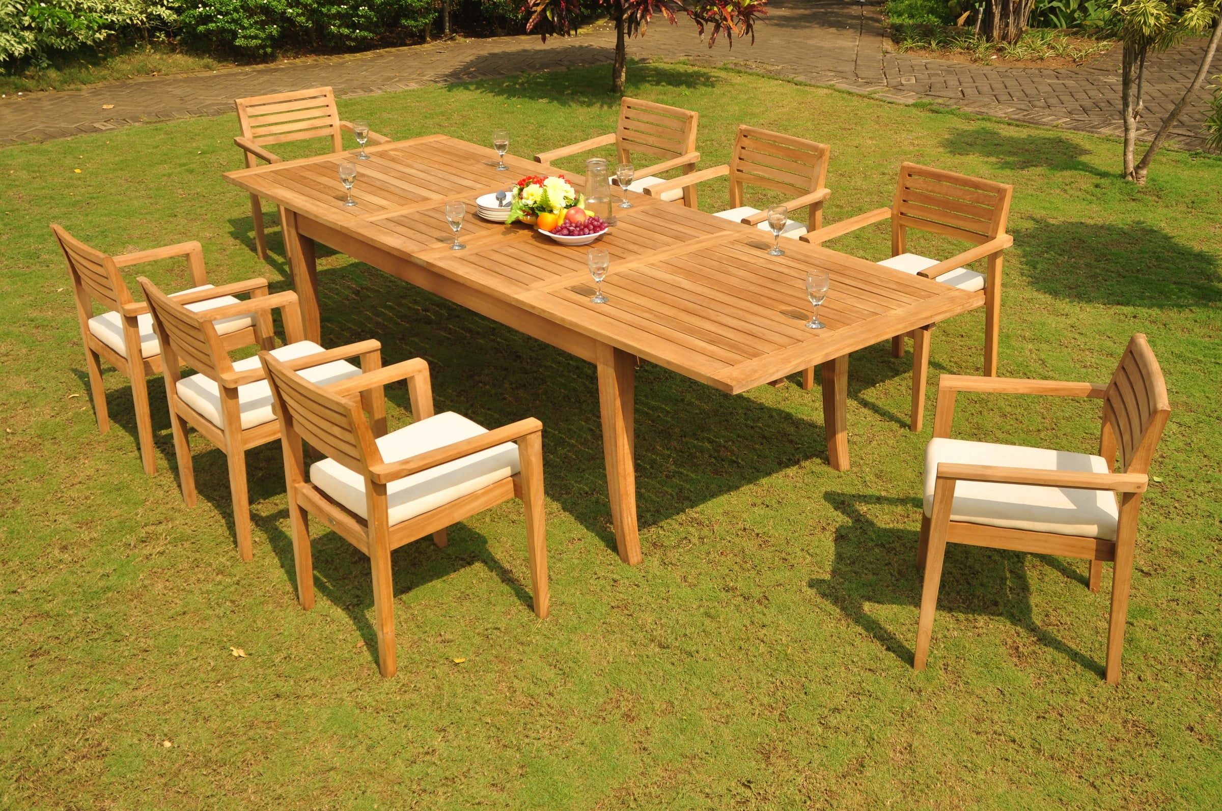 Teak Dining Set: 8 Seater 9 Pc: Large Caranasas 122" Double Extensions ...