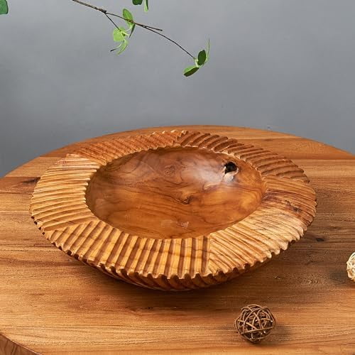 Teak Handcrafted Wooden Bowls Natural Wood Round Utility Bowl 10.9" W ...