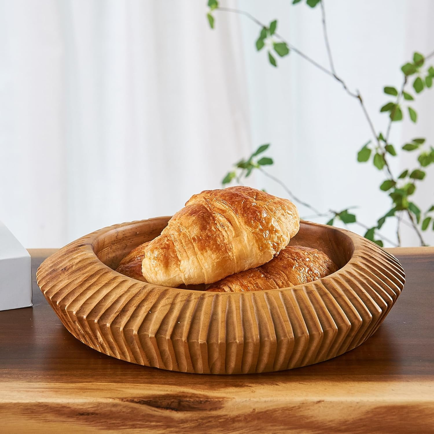 Teak Handcrafted Wooden Bowls Natural Wood Round Utility Bowl 11.8" W ...