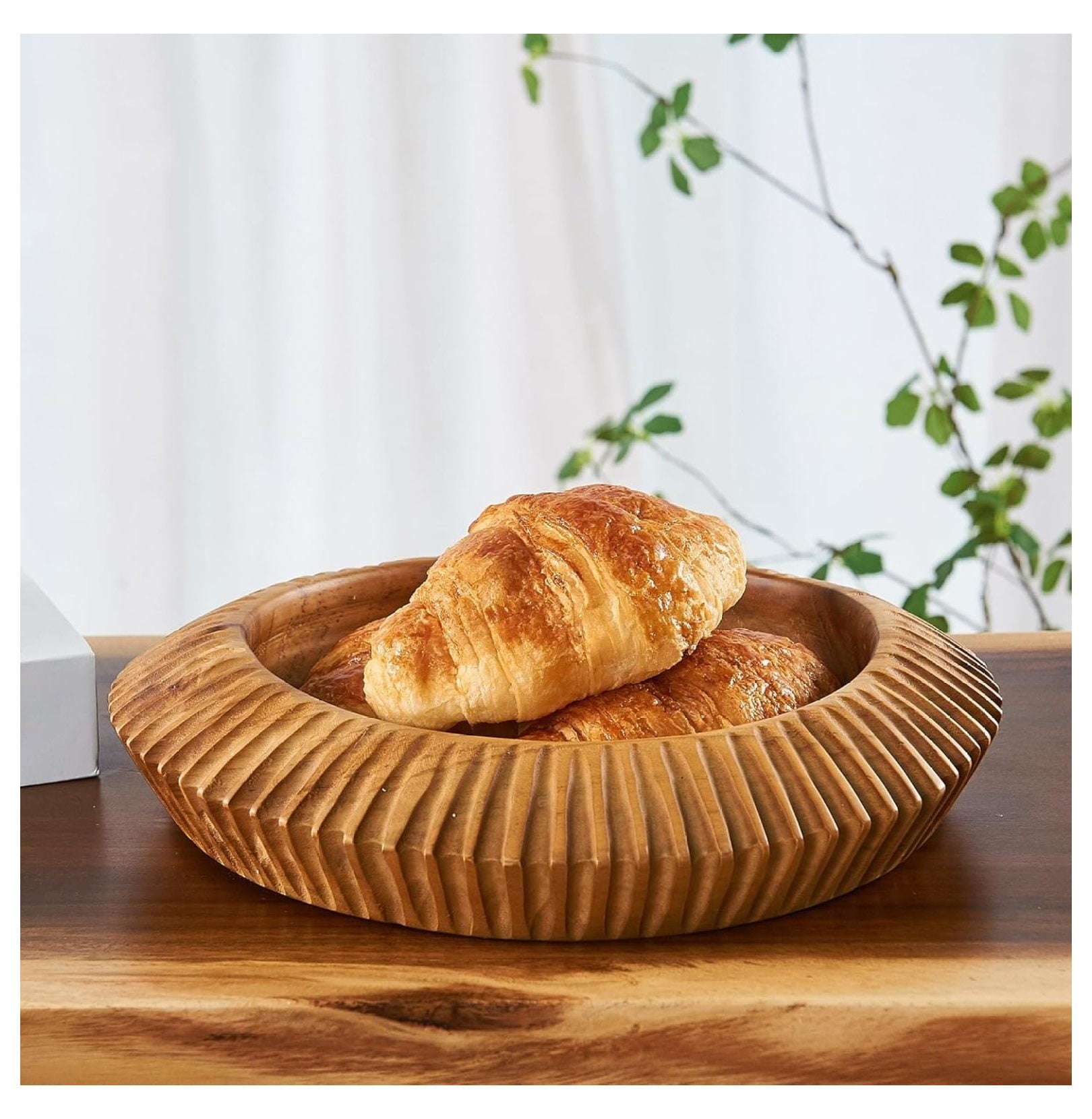 Teak Handcrafted Wooden Bowls Natural Wood Round Utility Bowl 11.8" W ...