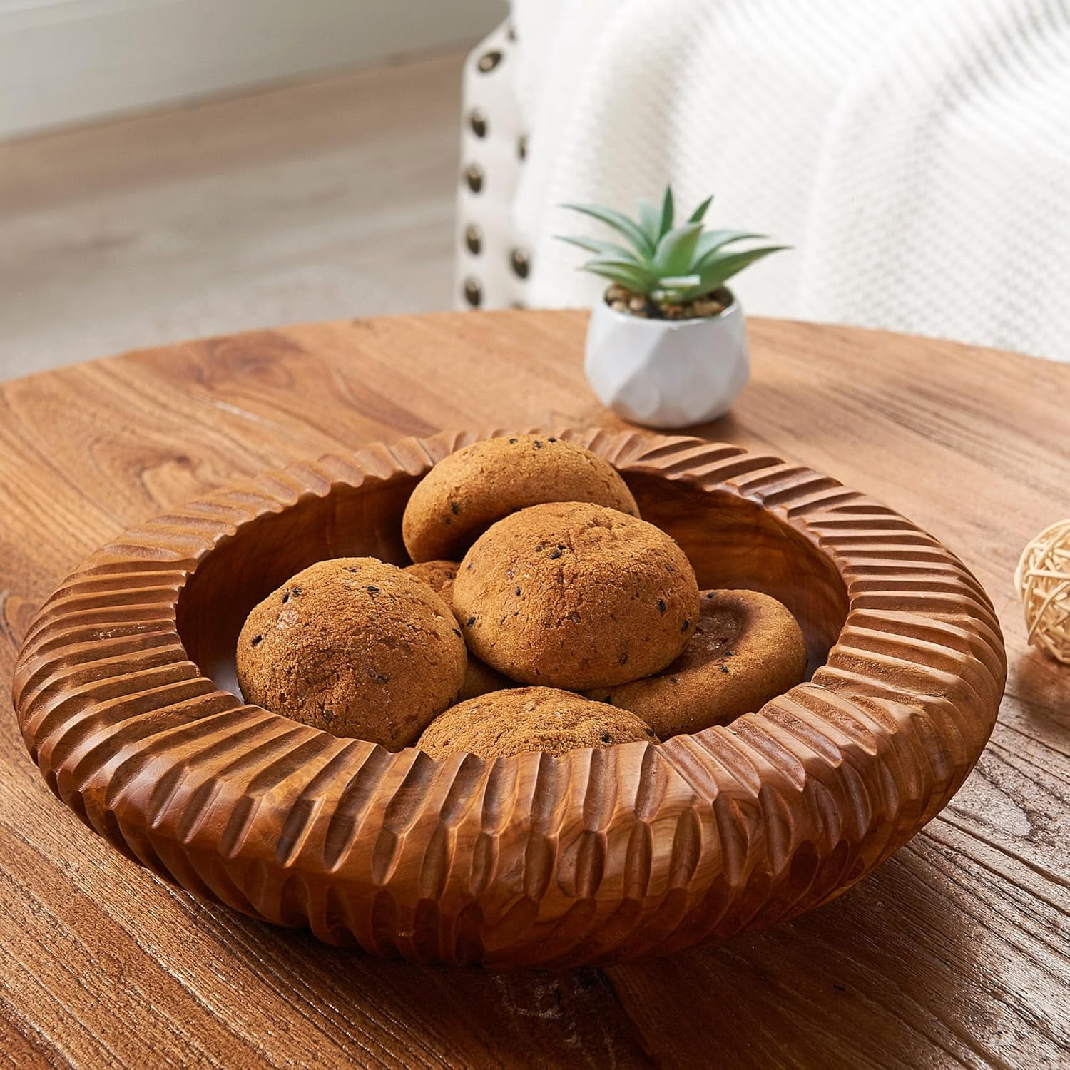 Teak Handcrafted Wooden Bowls Natural Wood Round Utility Bowl 15.7" W ...