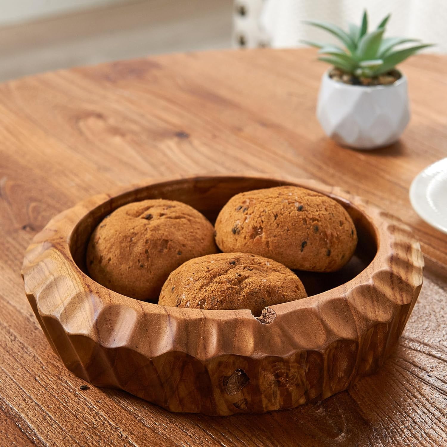 Teak Handcrafted Wooden Bowls Natural Wood Round Utility Bowl 7.9" W ...