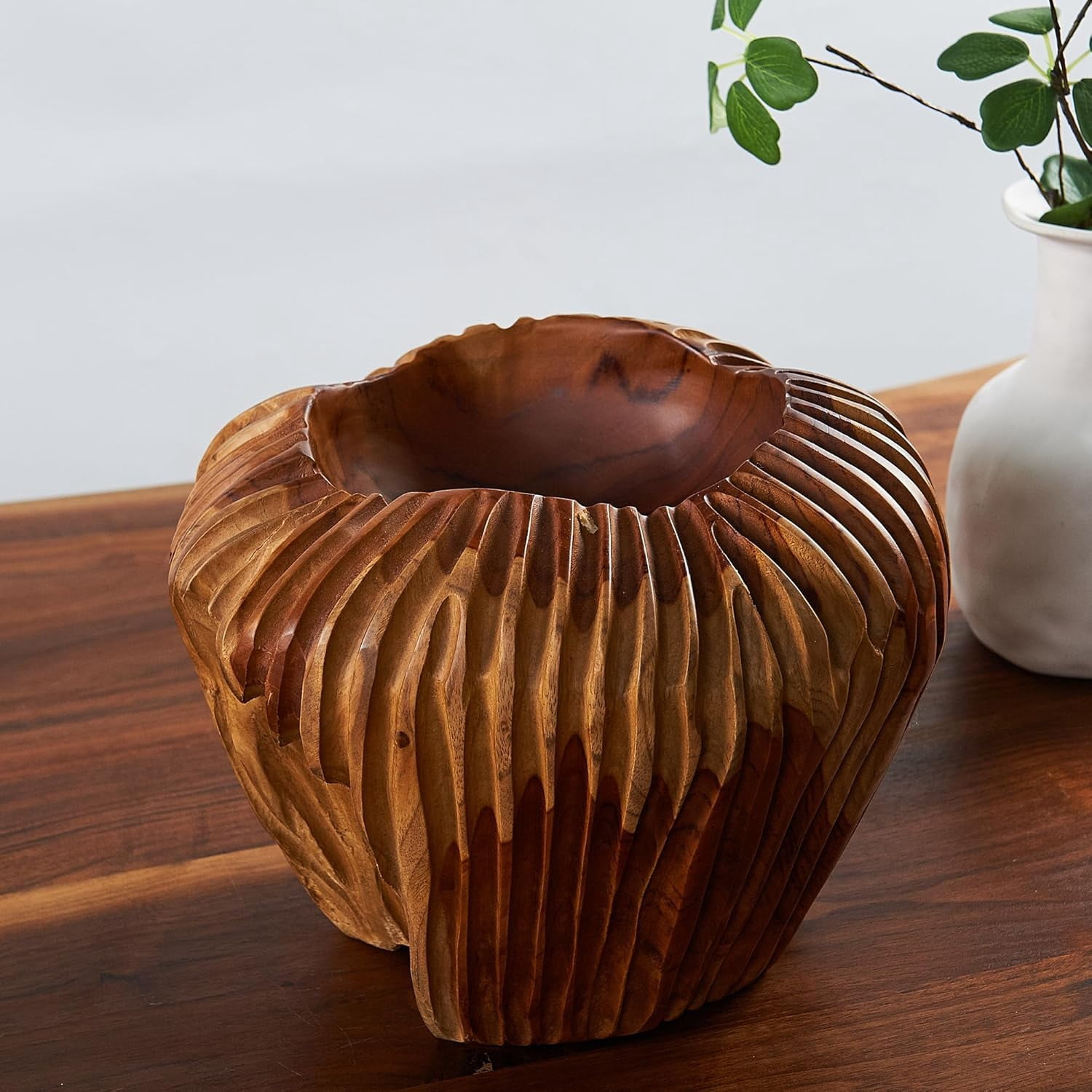 Teak Handcrafted Wooden Bowls Natural Wood Round Utility Bowl 9.7" W ...