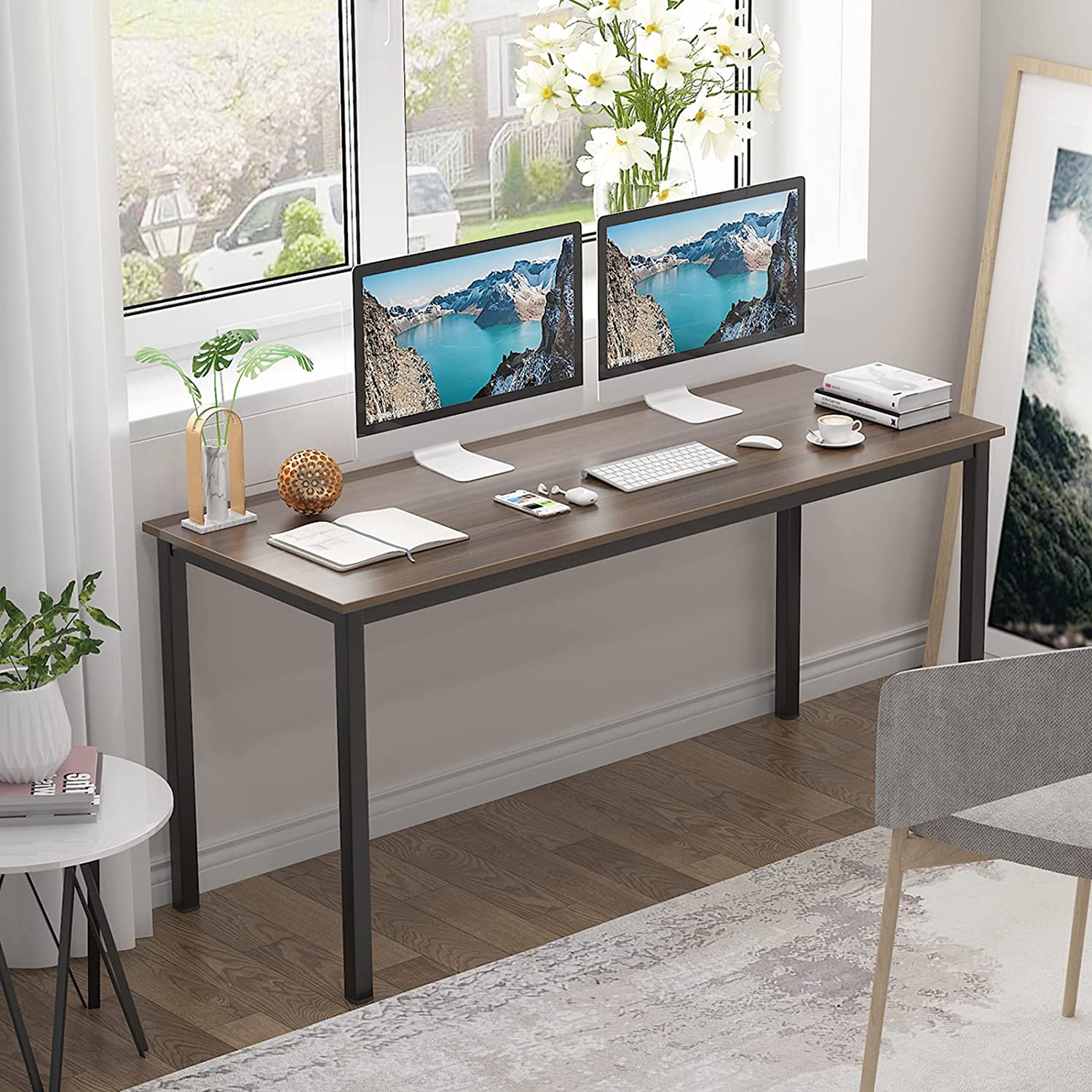 Teak Office Desk 55 inch Modern Simple Computer Desk，Writing Study ...