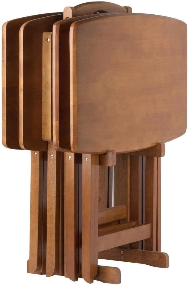 Teak Oversized Snack Tables – Set of 4 TV Trays with Stand – Sturdy ...