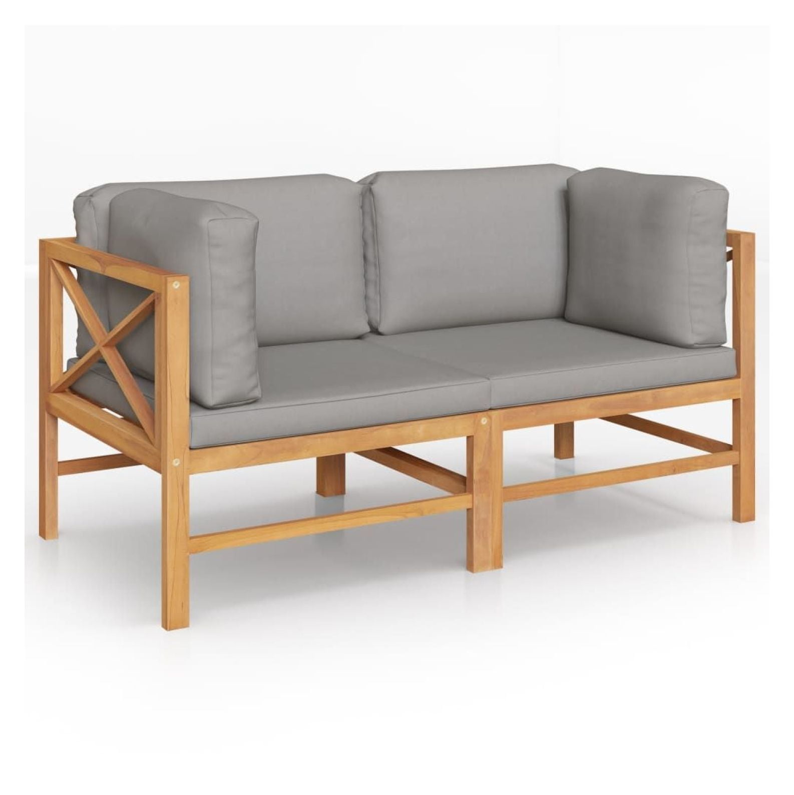 Teak Patio Bench 2-Seater with Dark Gray Cushions - Outdoor Garden ...