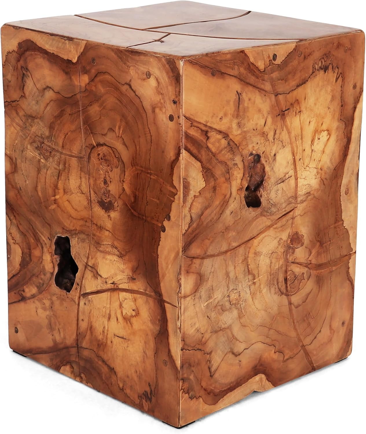 Teak Root Square Garden Stool - Rustic Farmhouse Side Table/Patio Side ...