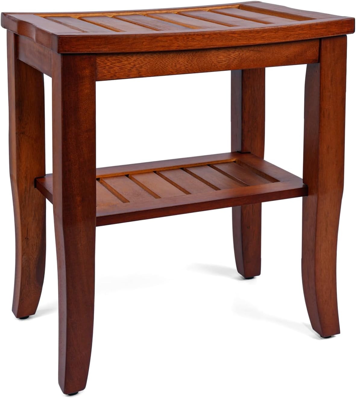 Teak Shower Bench,16'' Solid Wood Shower Stool with Storage Shelf ...