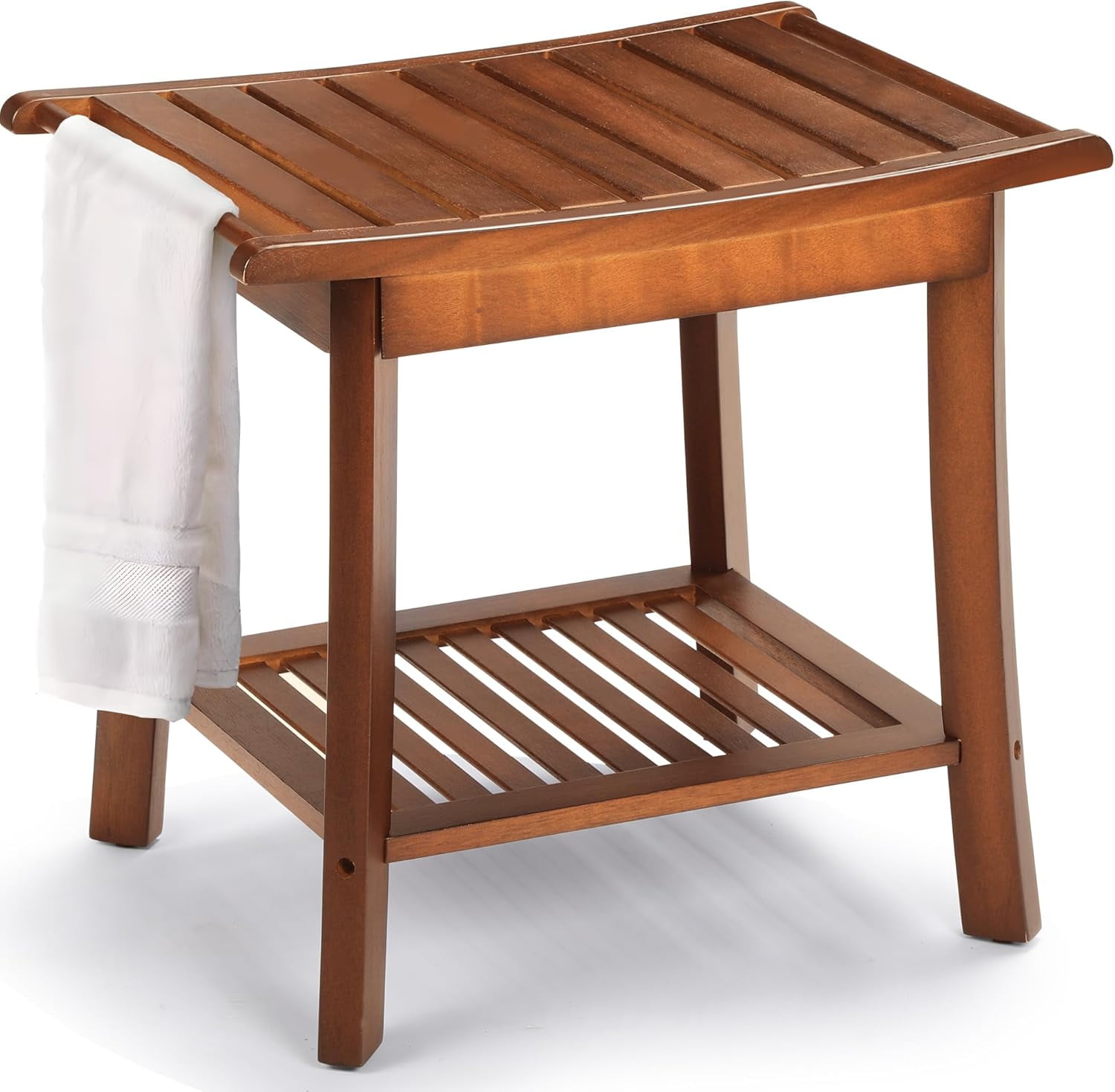 "Stvabte Teak Shower Bench, 2-Tier Wooden Shower Chair, Waterproof with ...