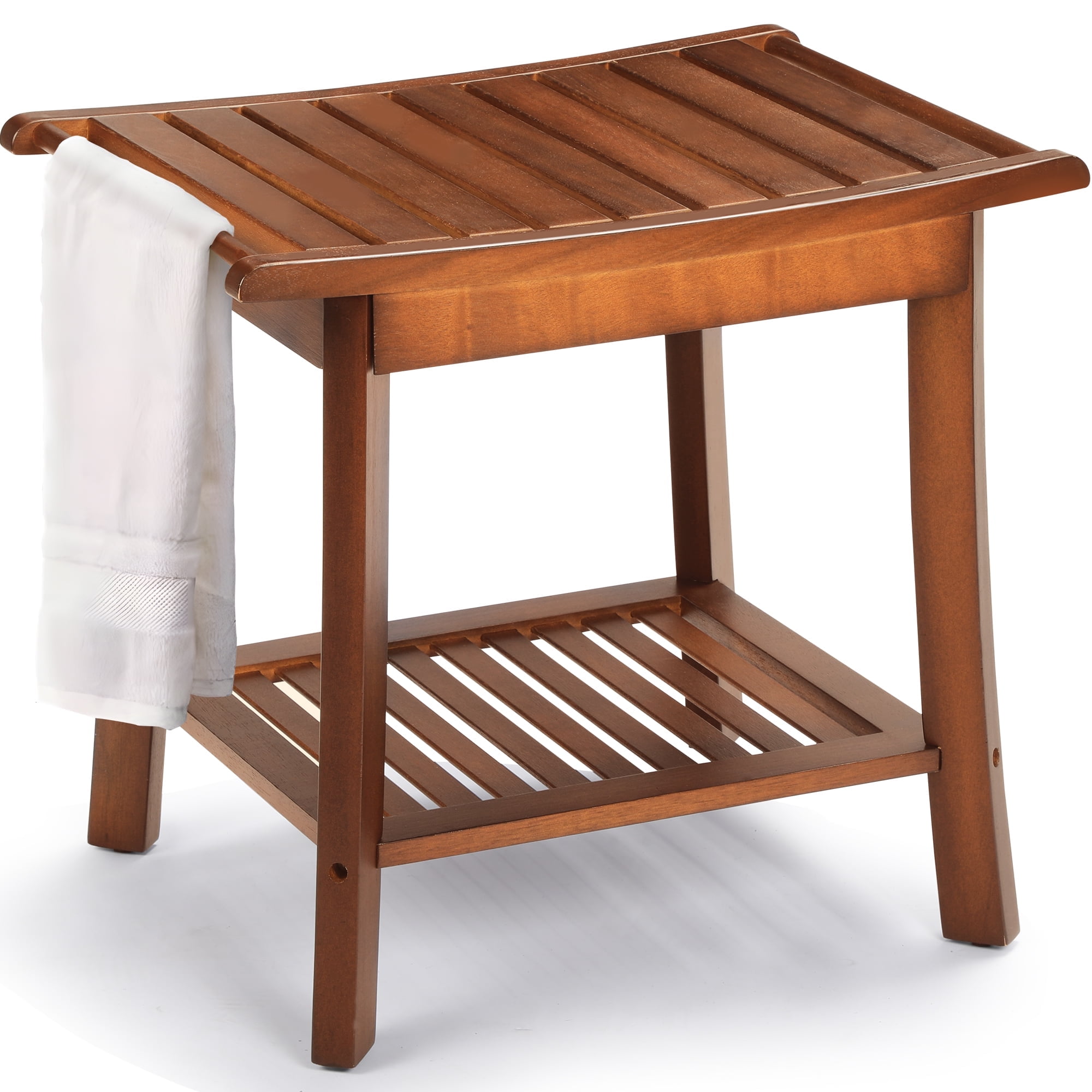 Teak Shower Bench for Inside 2-Tier Wood Shower Chair with Storage and ...