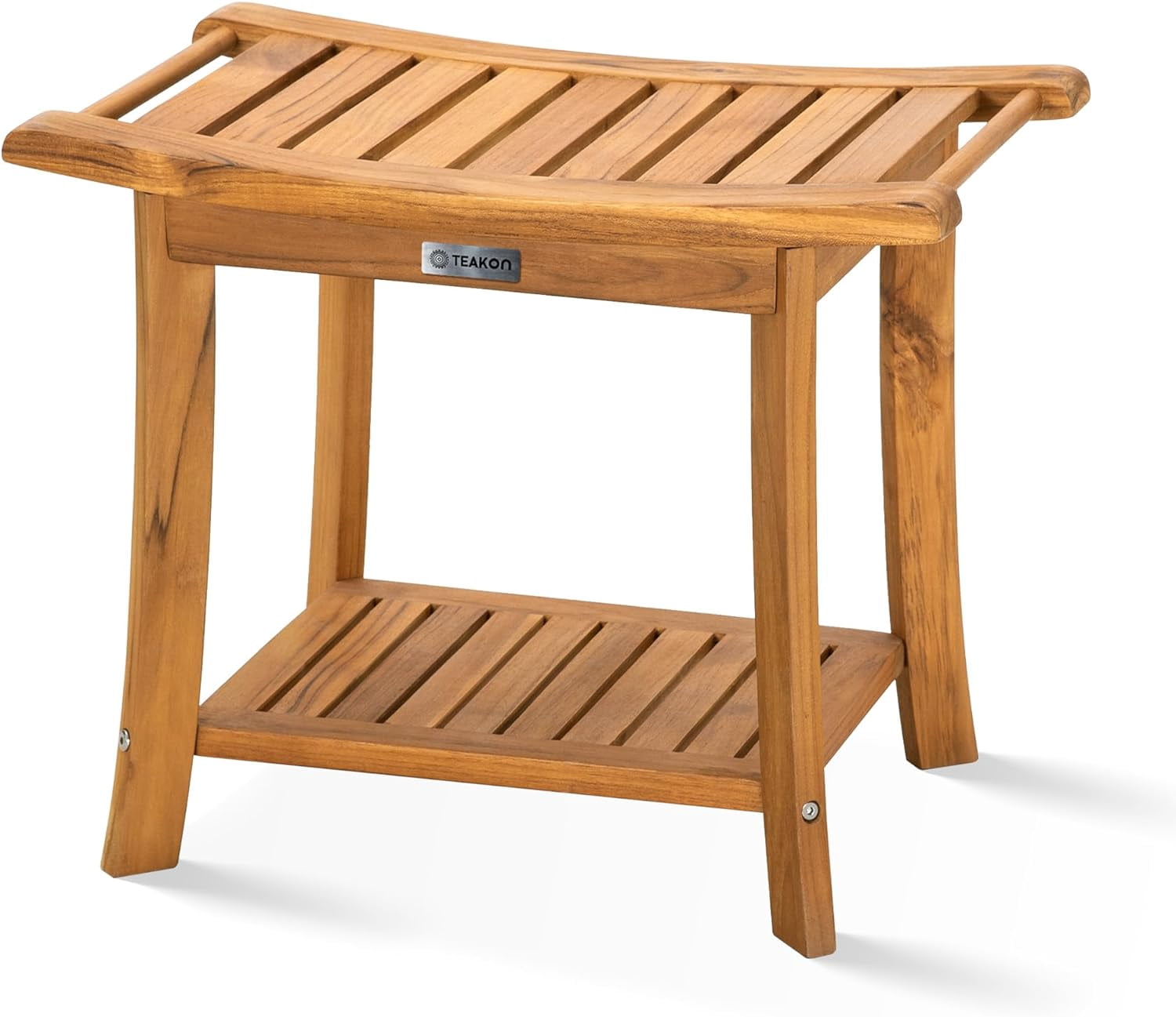 Teak Shower Bench Stool with Storage Shelf Indoor Outdoor Patio Garden ...