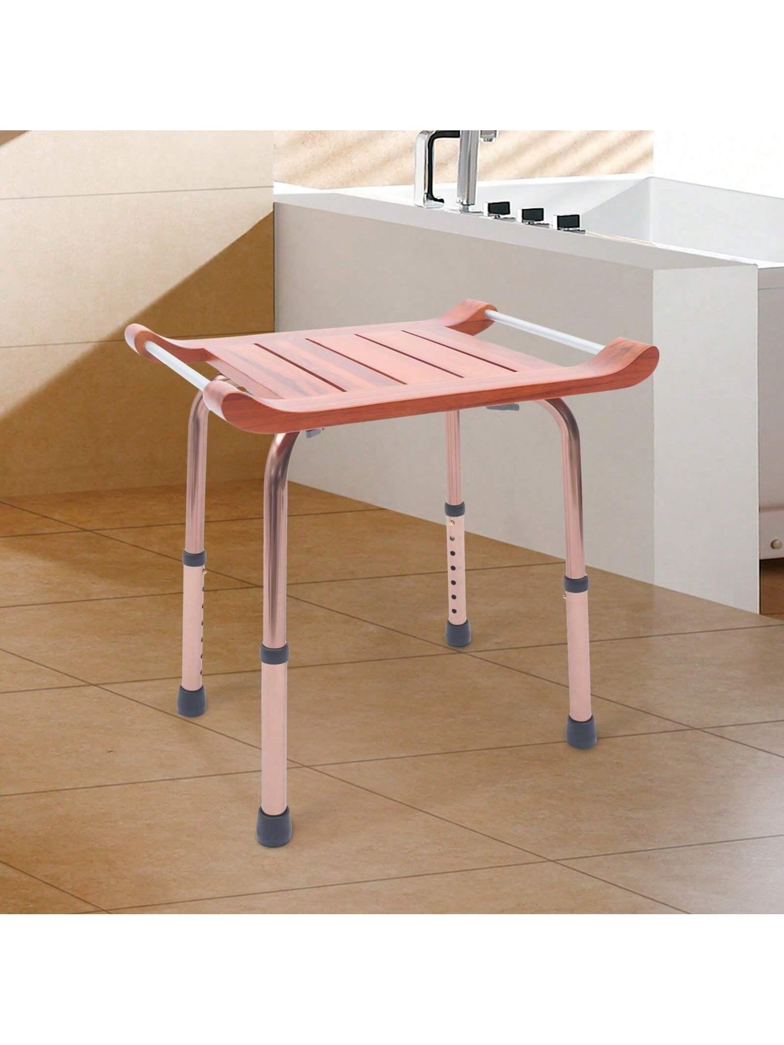 Teak Shower Bench With Handles, Wooden Bath Stool SPA Seat Bathroom ...