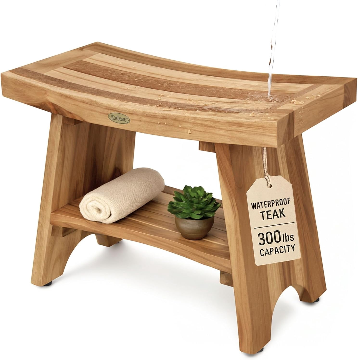 Teak Shower Bench lb Capacity Wood Bath Seat with Shelf Seating for ...