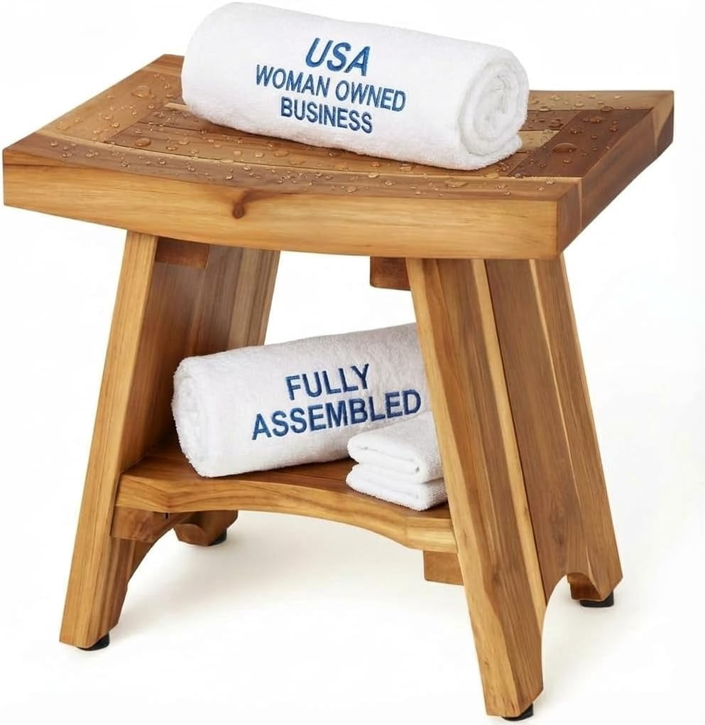 Teak Shower Bench lb Capacity Wood Bath Seat with Shelf Seating for ...