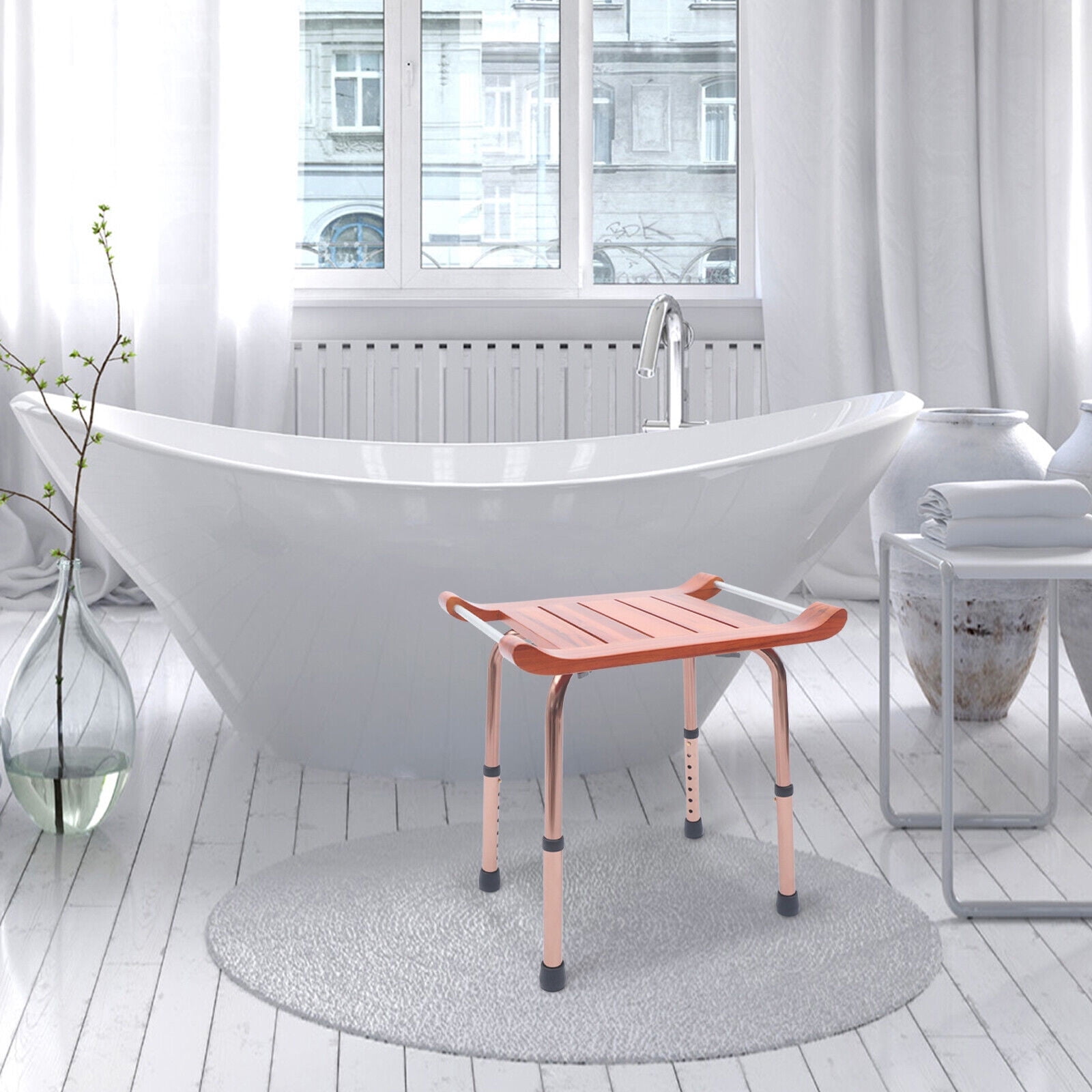 Teak Shower Bench with Handles, Portable Wooden Bath Stool SPA Seat ...