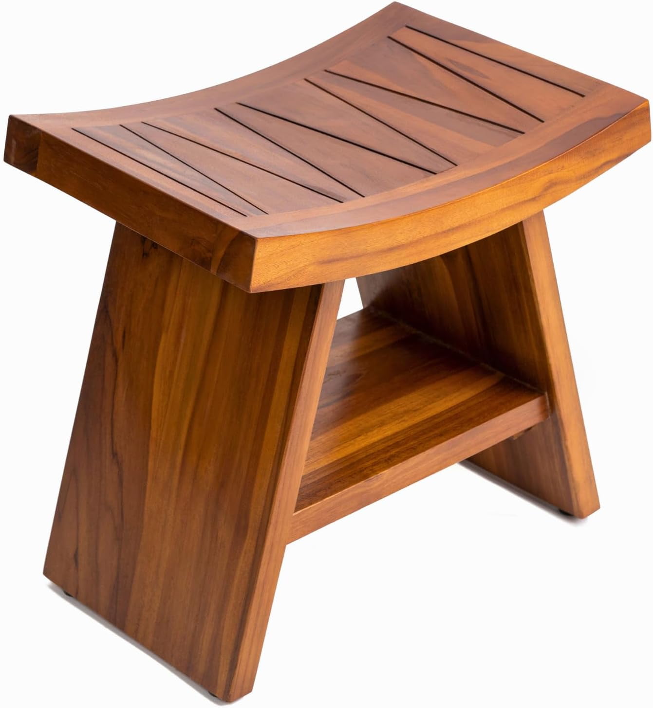Teak Shower Bench - with Shelf, 18 Inch, Wooden Seat Stool for Bathroom ...