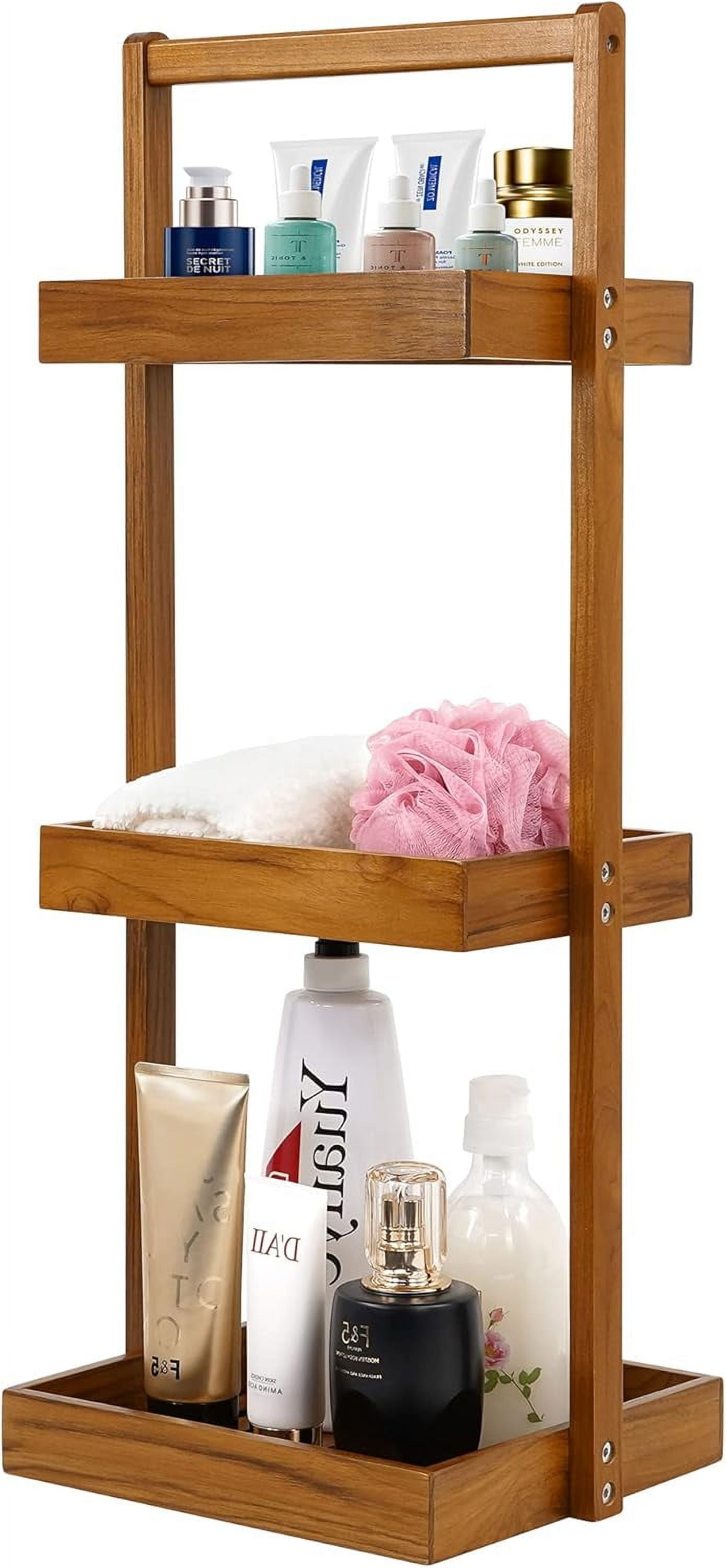 Teak Shower Caddy Shelf, Standing Shower Organizer for Bathroom Corner ...