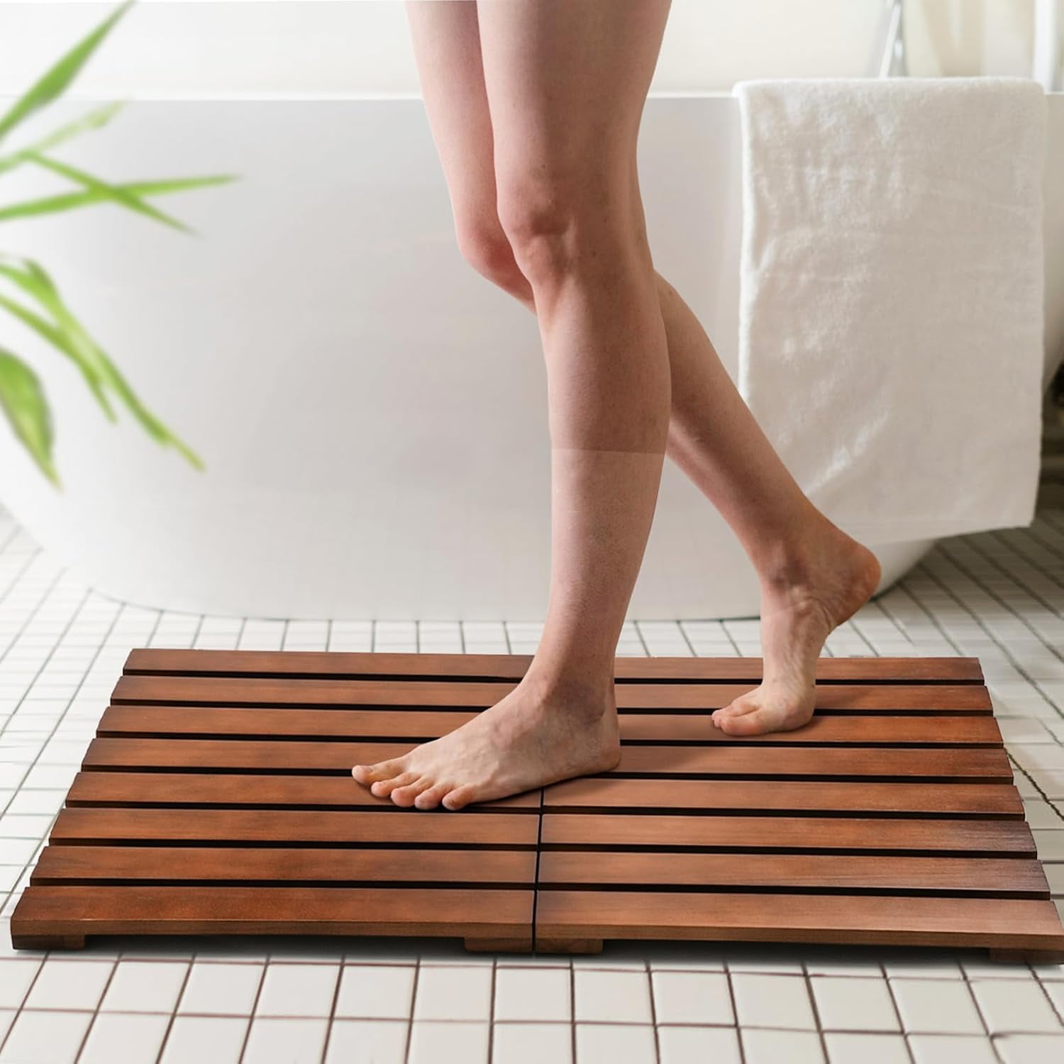 Teak Shower Mat, Foldable Luxury Wooden Shower Mat, Non-Slip Wood Bath ...