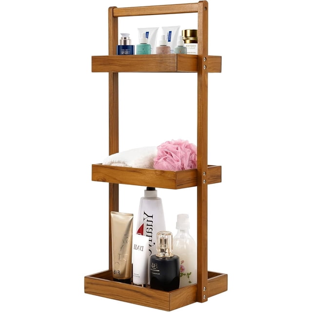 Teak Shower Shelf, Standing Shower Organizer for Bathroom Corner ...