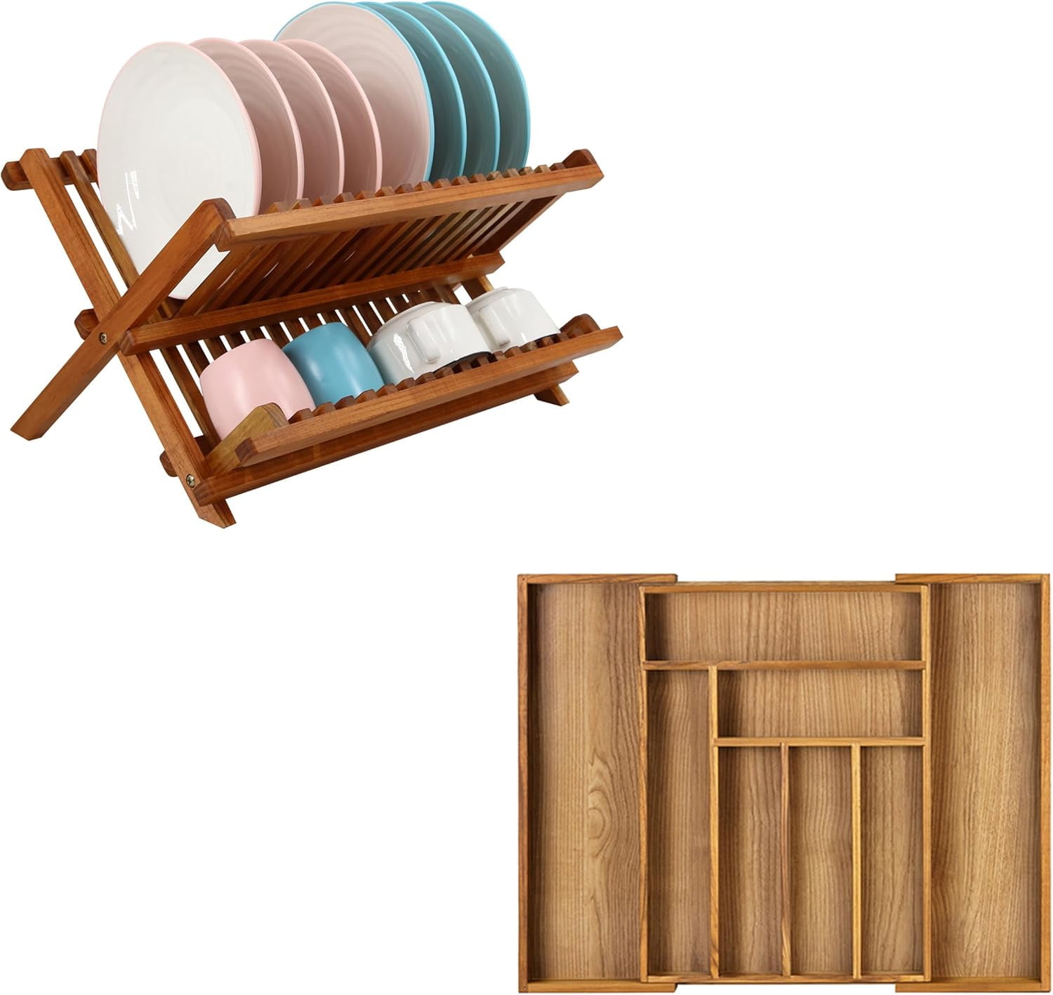 Teak Silverware Drawer Organizer Expandable,Teak Dish Drainer Rack ...