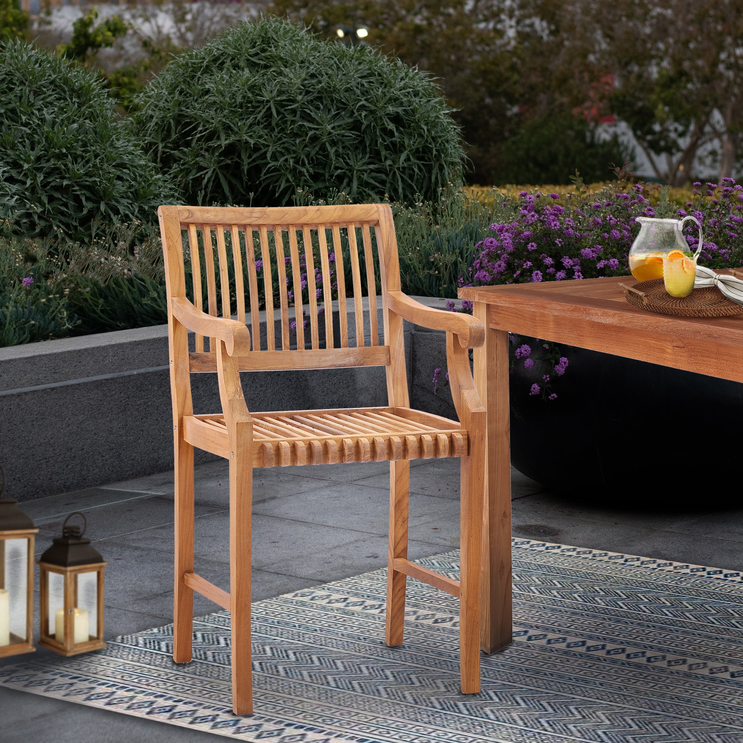 Teak Wood Castle Outdoor Patio Counter Stool Chair with Arms, A-Grade ...