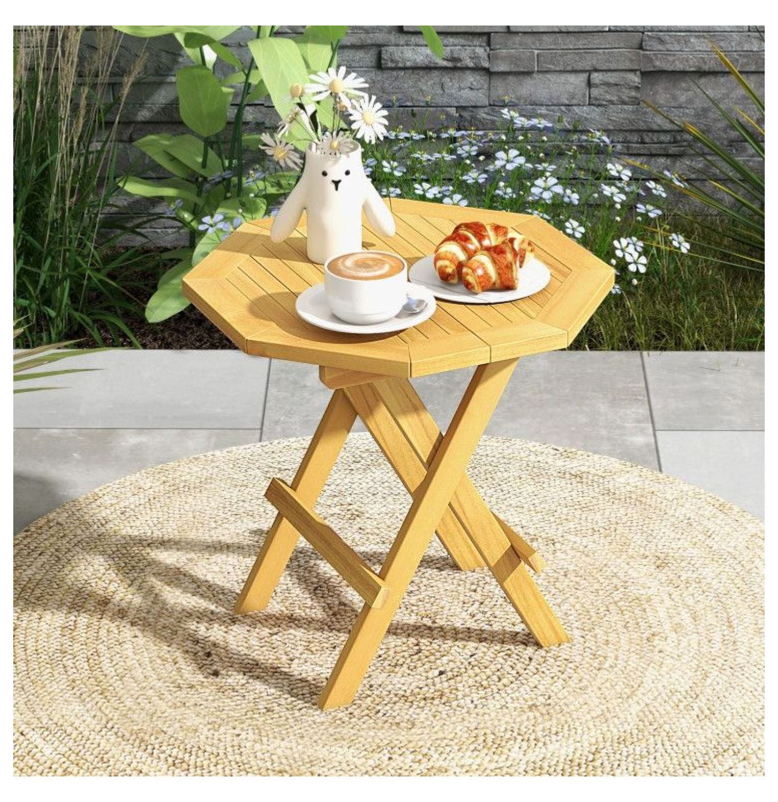 Teak Wood Coffee Table, 20 Inch Octagon Outdoor Side Table, Folding ...