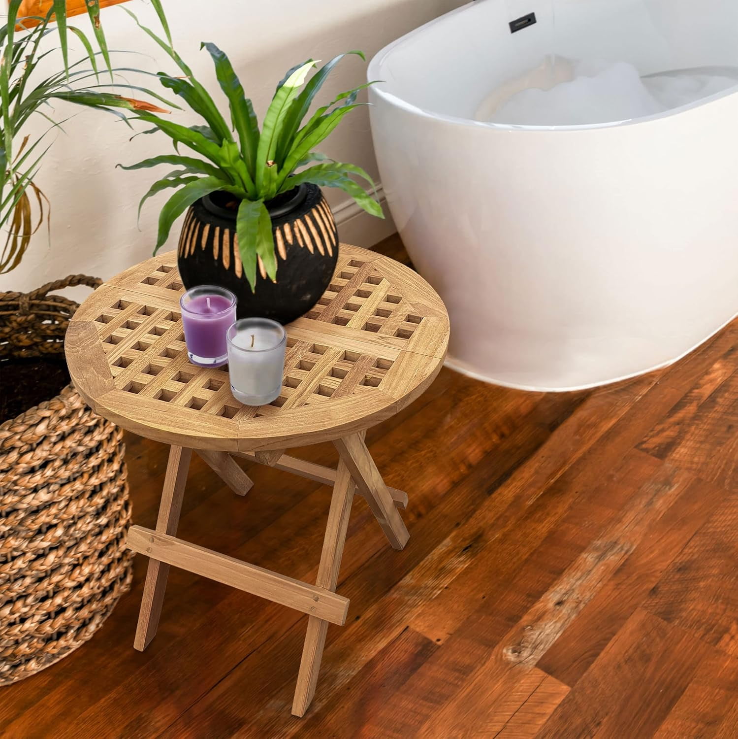 Teak Wood Havana Round Folding Bathroom Table - Walmart.com