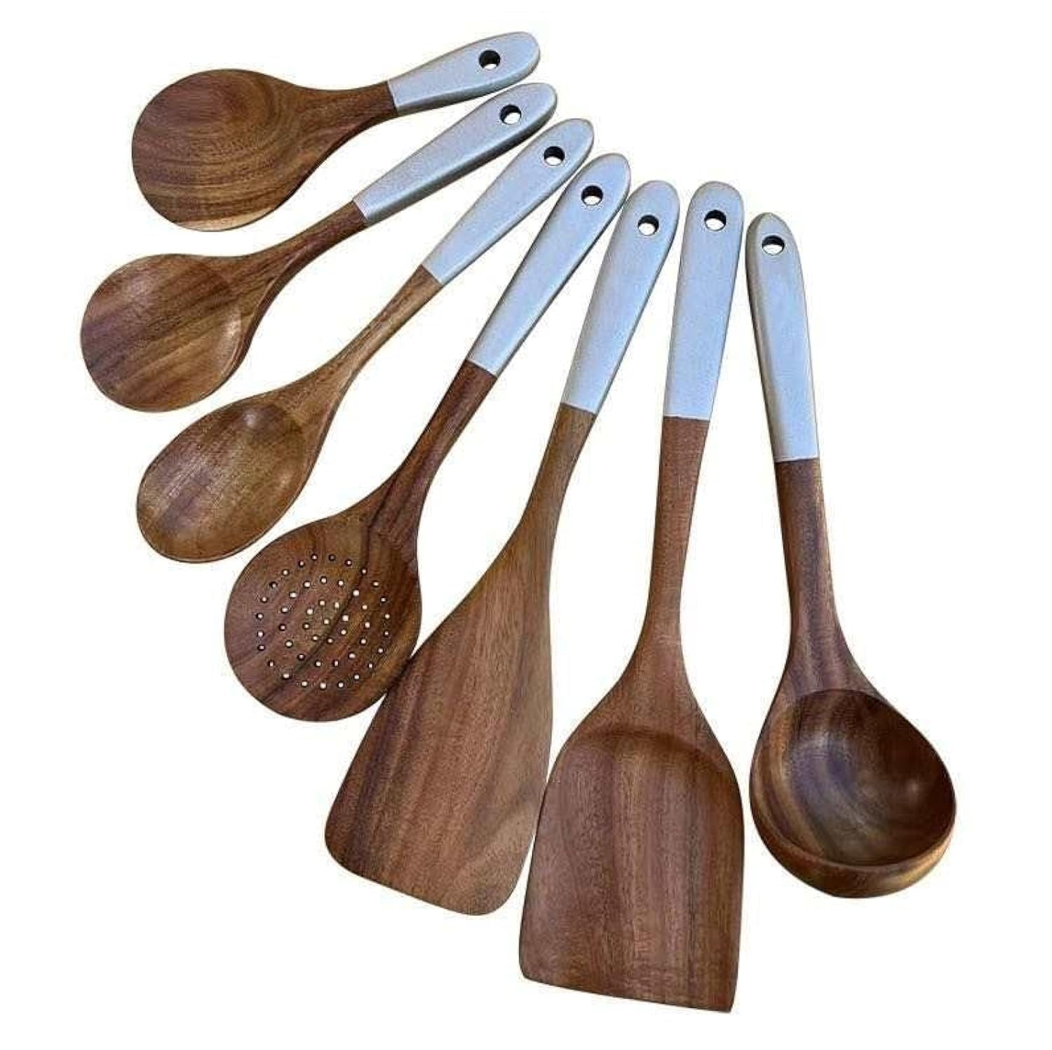 Teak Wood Kitchen Utensil Set For Nonstick Cookware, 7-Piece Collection ...