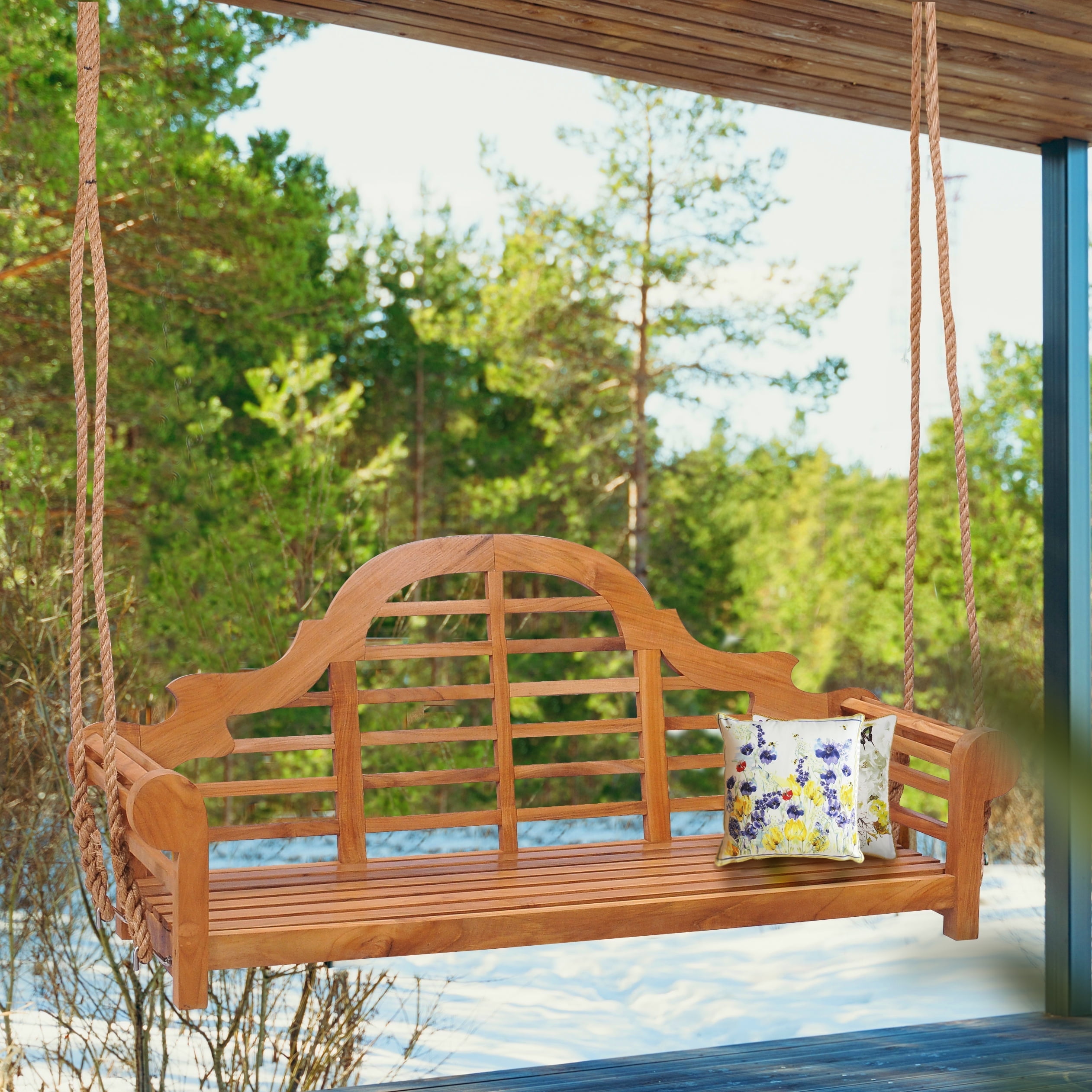 Teak Wood Lutyens Double Outdoor Patio Swing - Walmart.com