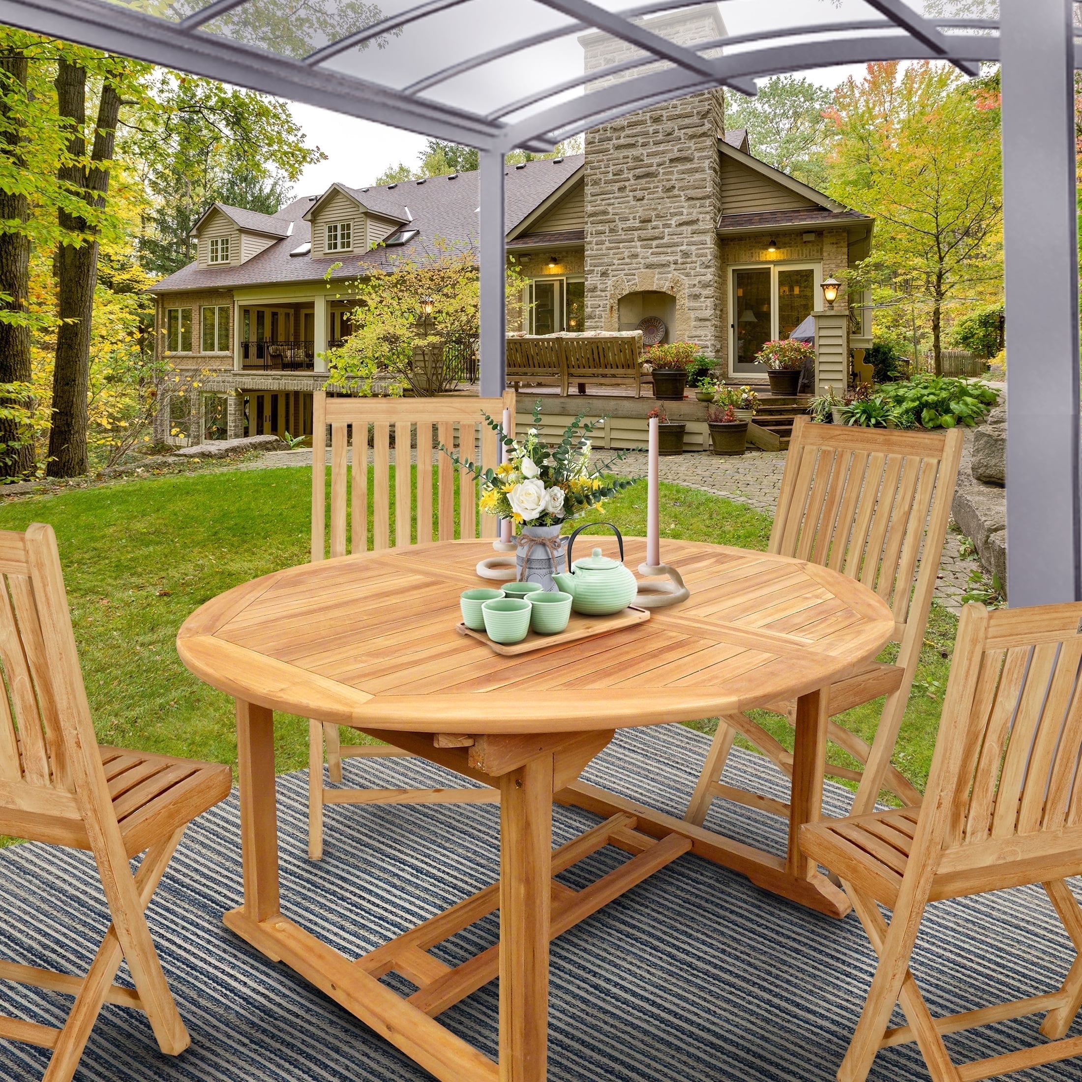 Teak Wood Ocean Beach Round to Oval Outdoor Patio Extension Table, A ...