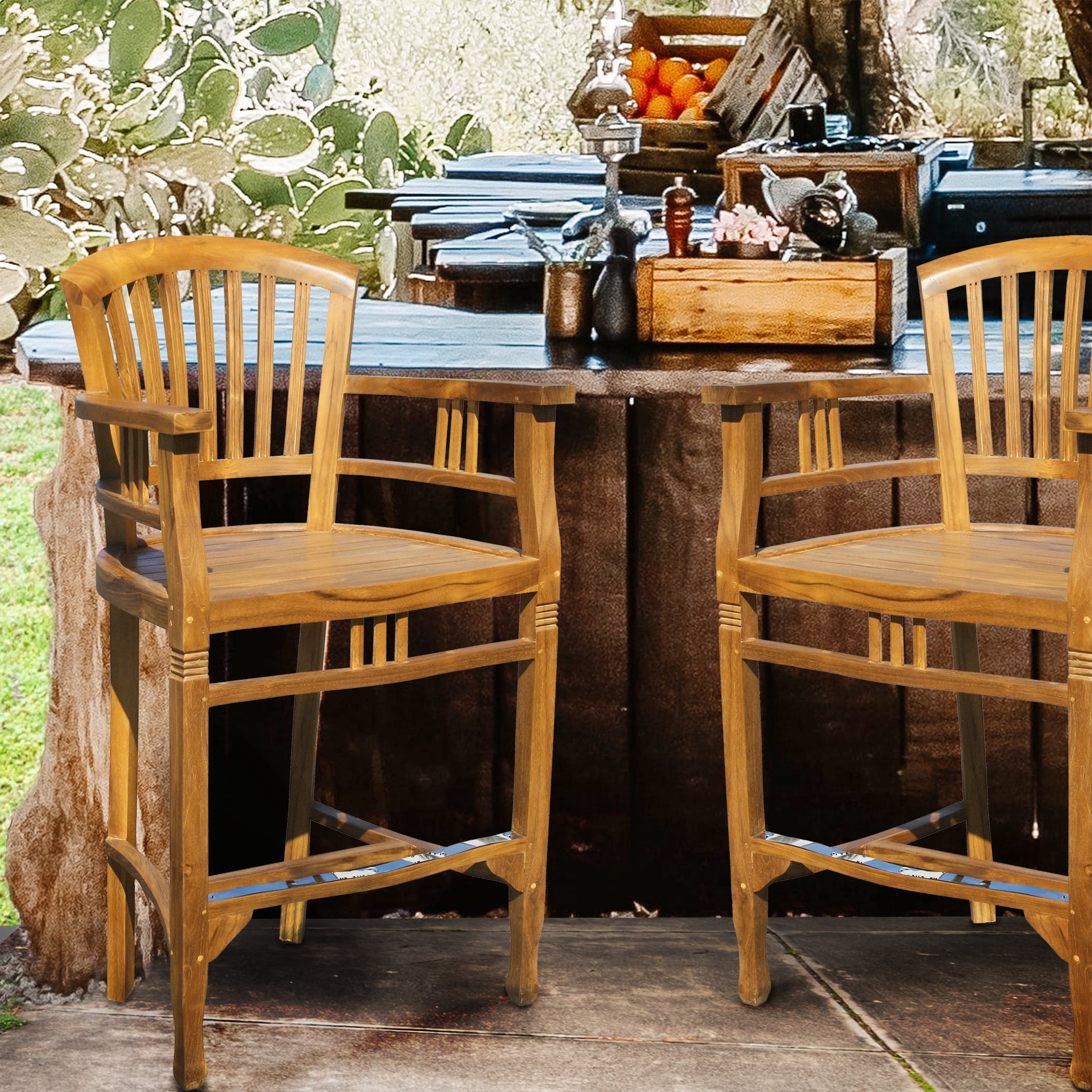 Teak Wood Orleans Outdoor Patio Counter Stool with Arms - Walmart.com