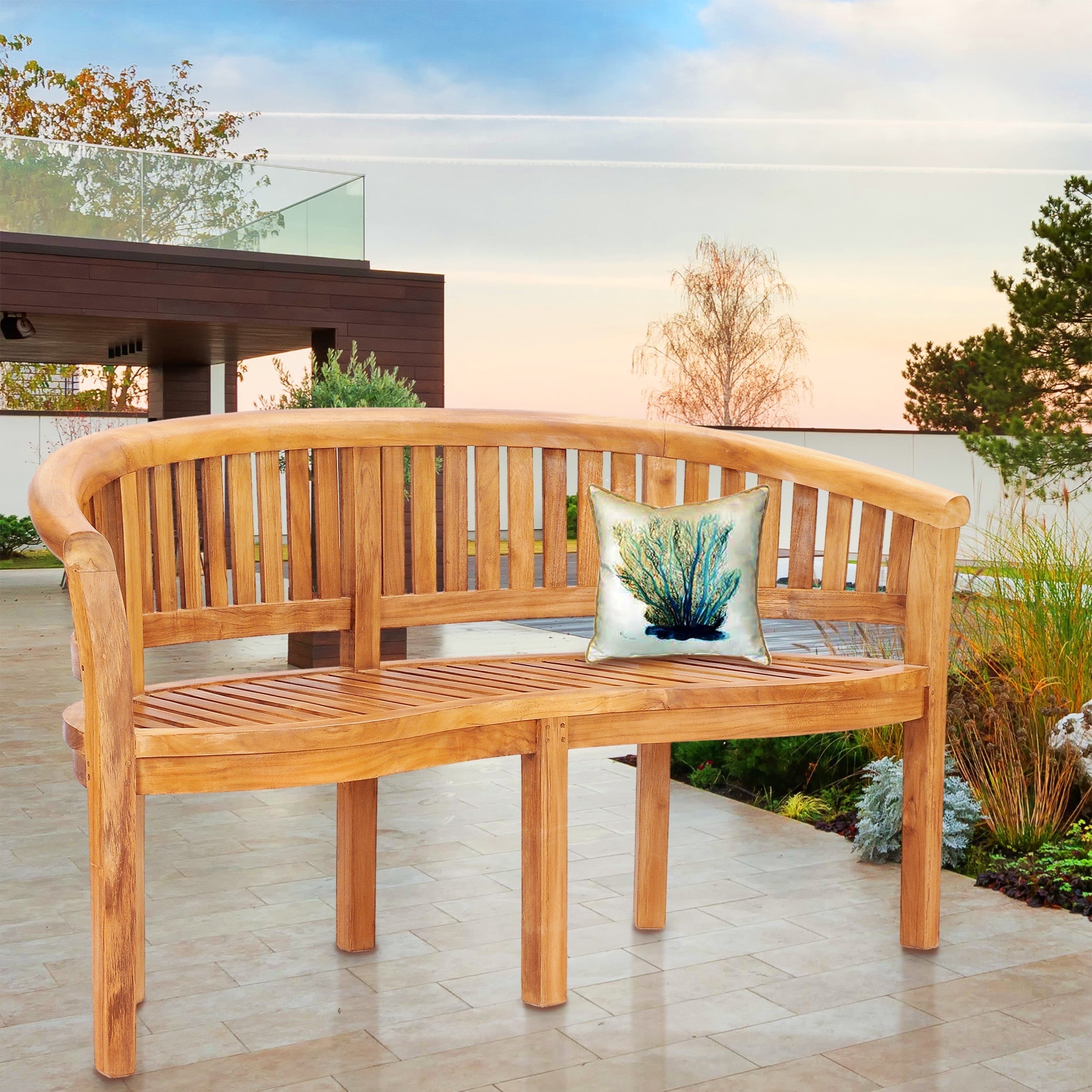 Teak Wood Peanut Heavy Duty Double Outdoor Patio and Garden Bench, A ...