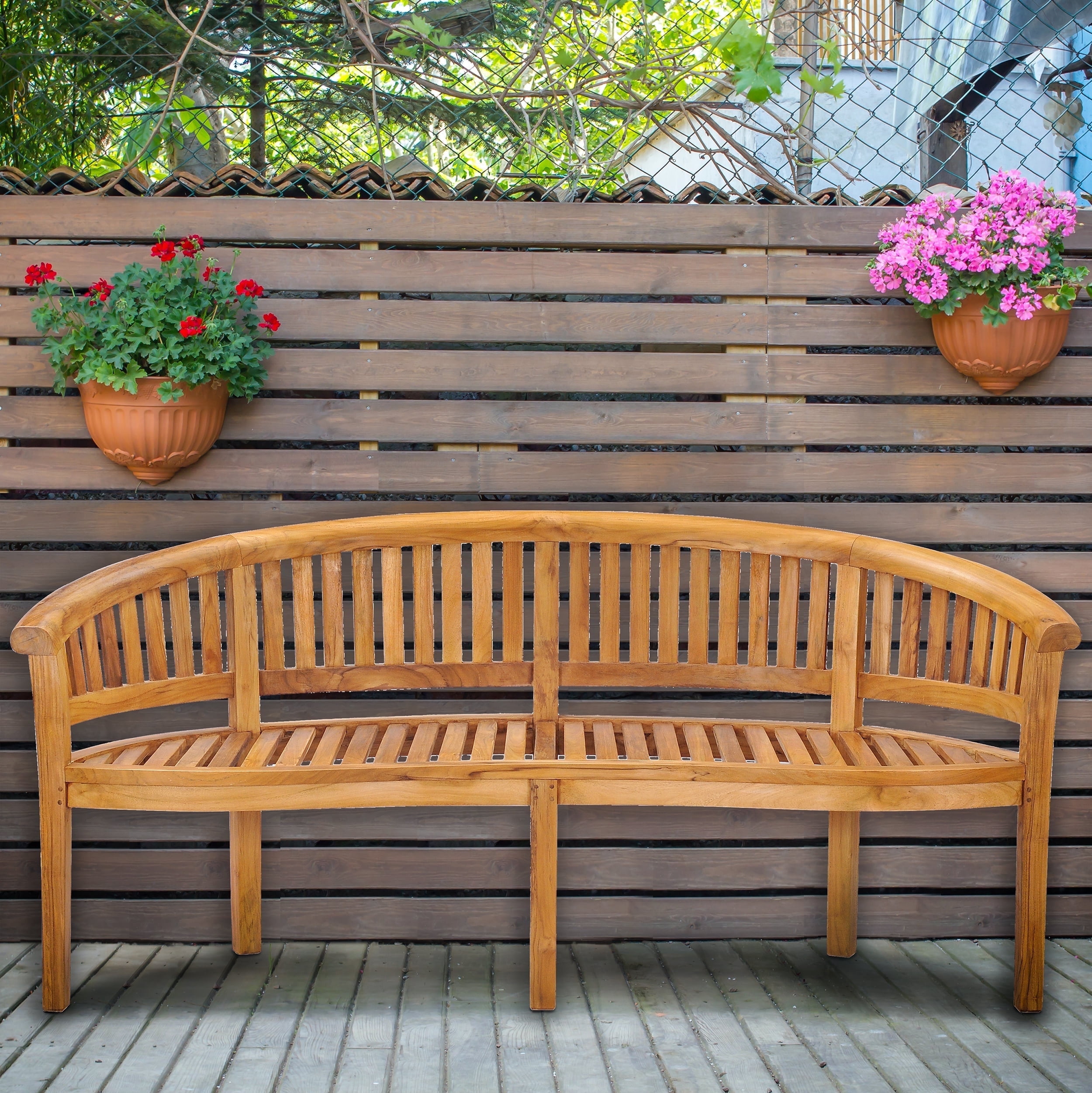Teak Wood Peanut Heavy Duty Triple Outdoor Patio and Garden Bench, A ...