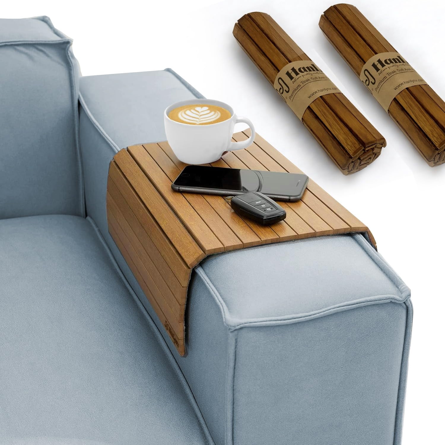 Teak Wood Rectangular Sofa Armrest Tray HanLynx Premium Flexible and ...